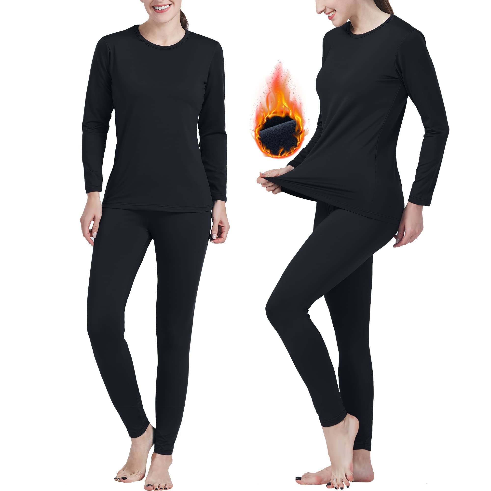 TVKSOM 2 Sets Thermal Underwear for Women Long Johns Fleece Lined Base Layer Ultra-Soft Pajama Set Women Cold Weather