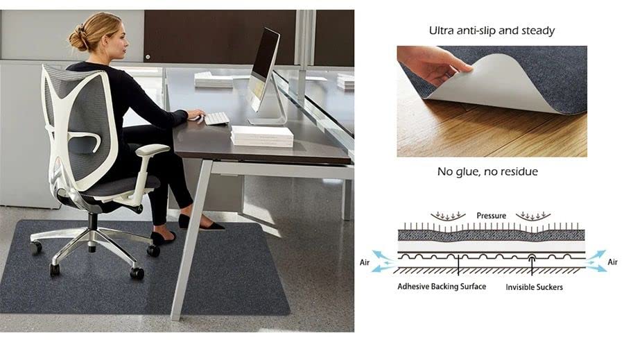 Po-vibes Office Chair Mat for Hardwood & Tile Floor, 47"x36" Computer Gaming Rolling Chair Mat, Under Desk Low-Pile Rug, Large Anti-Slip Floor Protector for Home Ofiice (Light Grey)