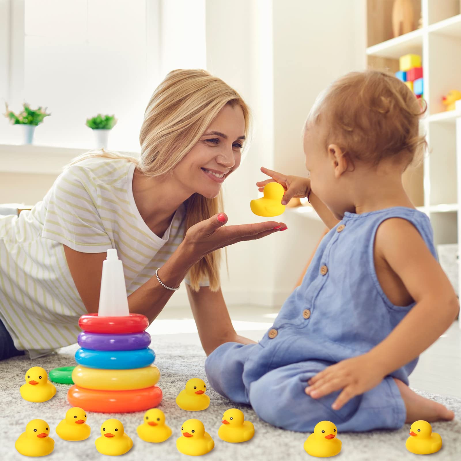 Vinsot 100 Pcs Bath Ducky Mini Rubber Ducks Yellow Rubber Duck Bath Toy Rubber Tub Toys Bathtub Toys Squeak and Float Ducks (2.17 x 1.97 x 1.85 Inch)