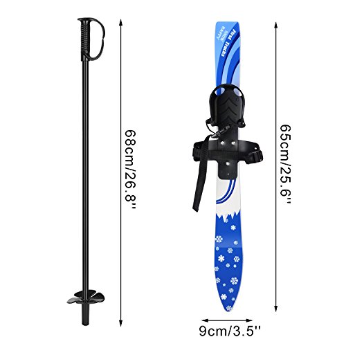 Odoland Kid's Beginner Snow Skis and Poles, Low-Resistant Ski Boards for Age 4 and Under, Lightweight, Sturdy and Safe, Blue