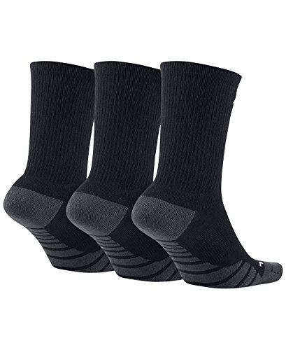 Nike Women's Everyday Max Cushion Training Crew Sock (3 Pair), Nike Socks with Cushioned Comfort & Dri-FIT Technology, Black/Anthracite/White, M