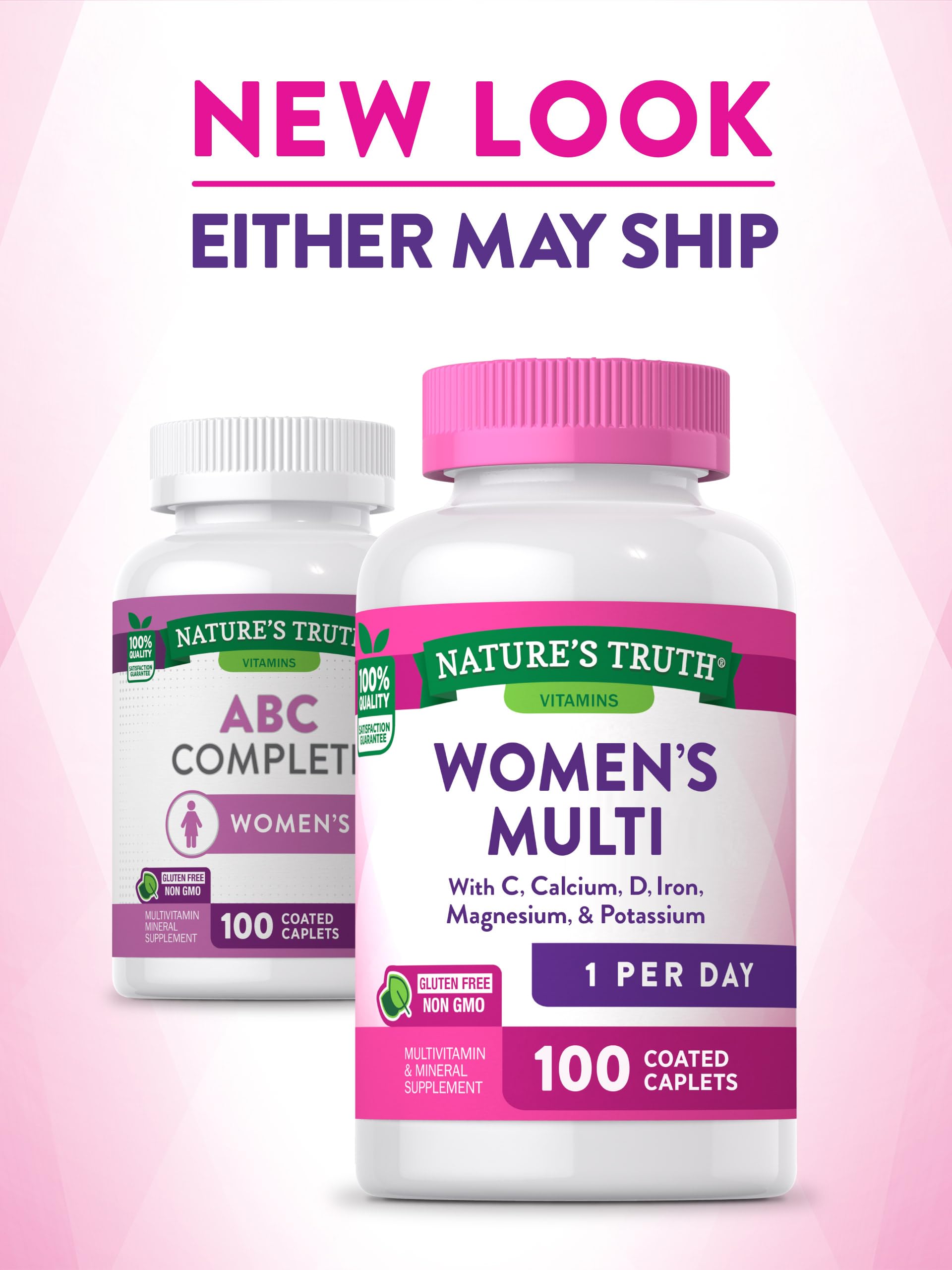 Multivitamin For Women | 100 Caplets | Non-GMO & Gluten Free | Adult ABC Complete Multivitamin | By Nature's Truth