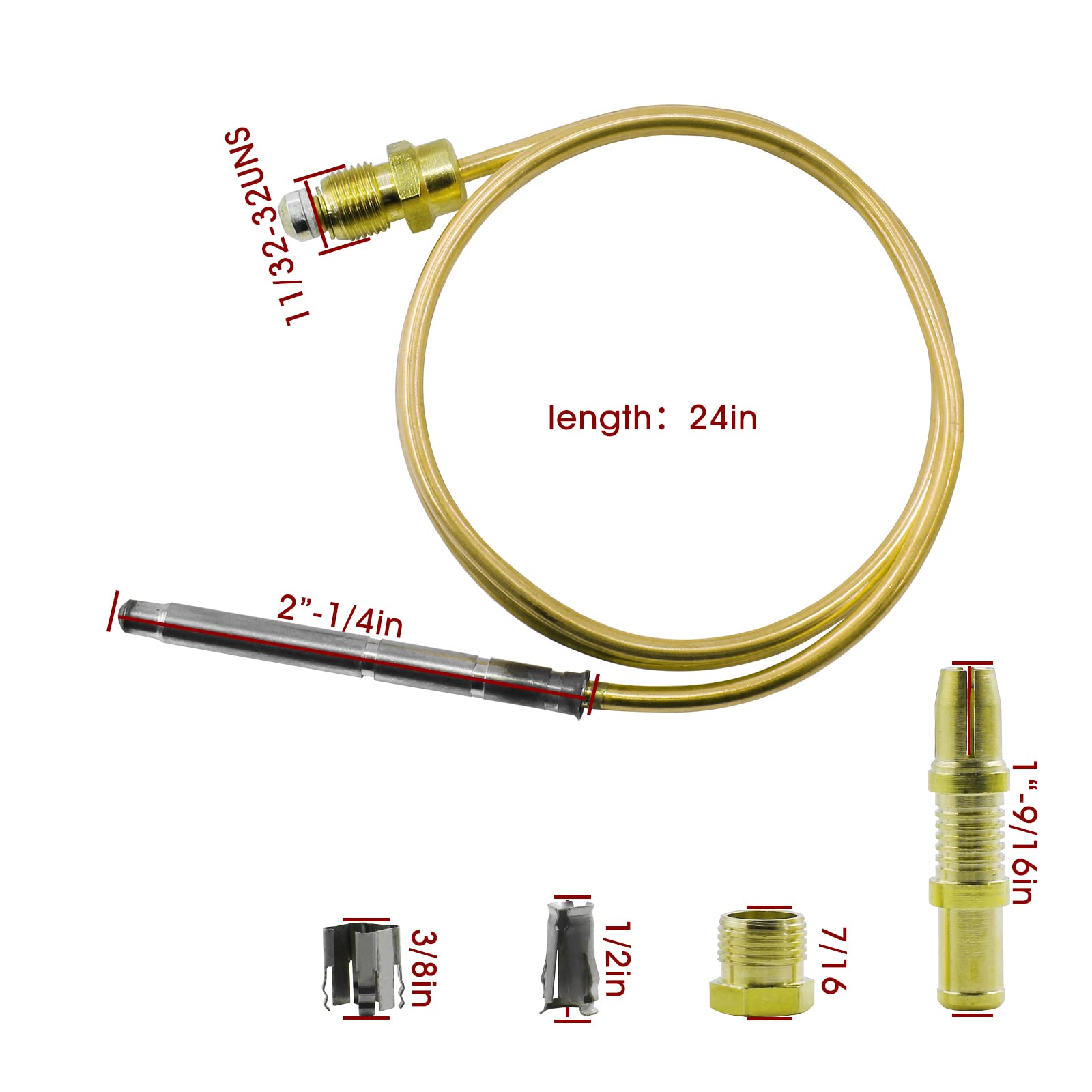 MENSI Thermocoupler for Robertshaw Thermostat Control Pilot Burner Assembly Replacement 1980-024 & 1980-036 Snap Fit Universal Thermocouple (24")