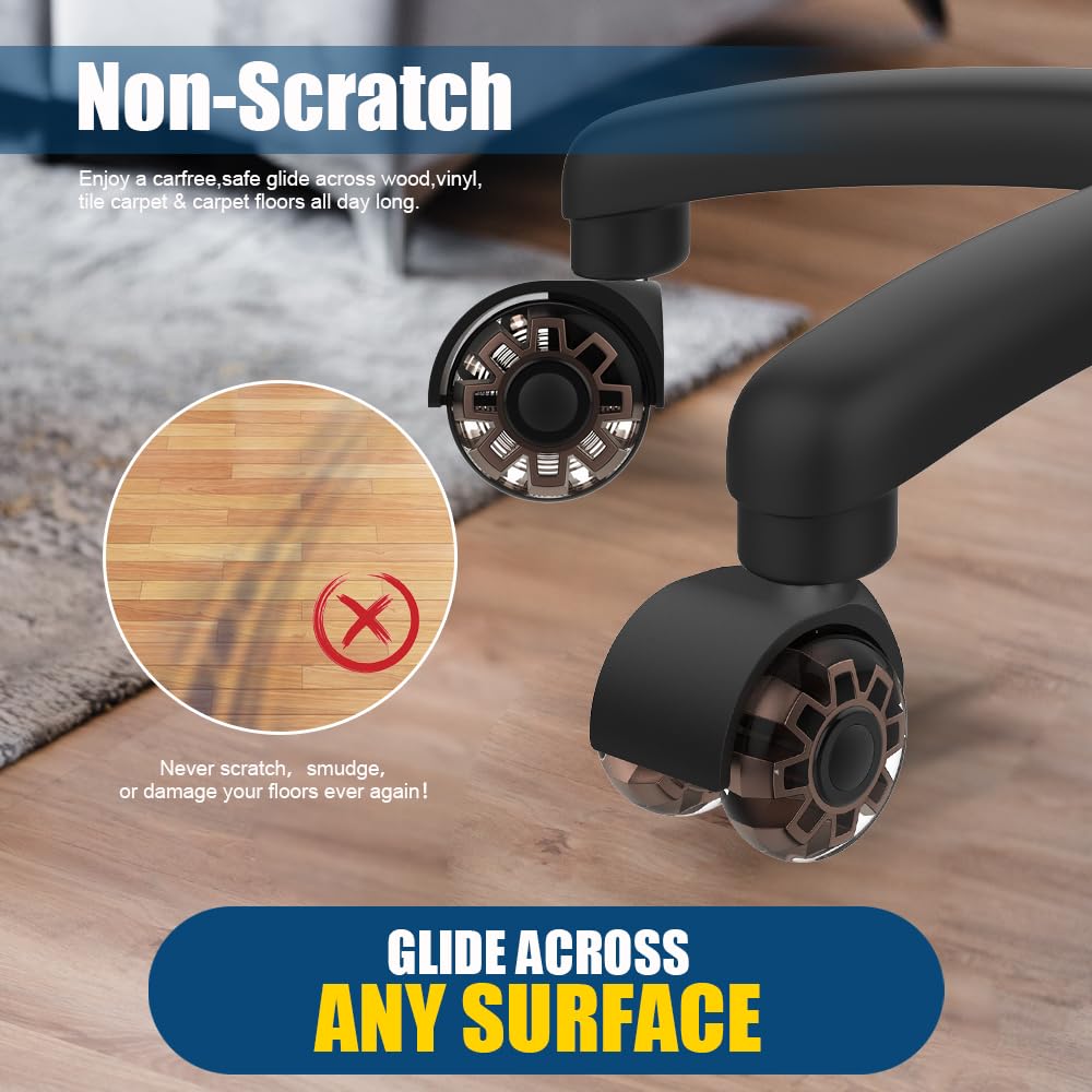 Office Chair Caster Wheels, Set of 5, Heavy Duty Chair Wheels for Hardwood, Carpet -Quiet & Smooth Gliding 2 Inch Office Chair Rubber Caster Wheels(Brown)