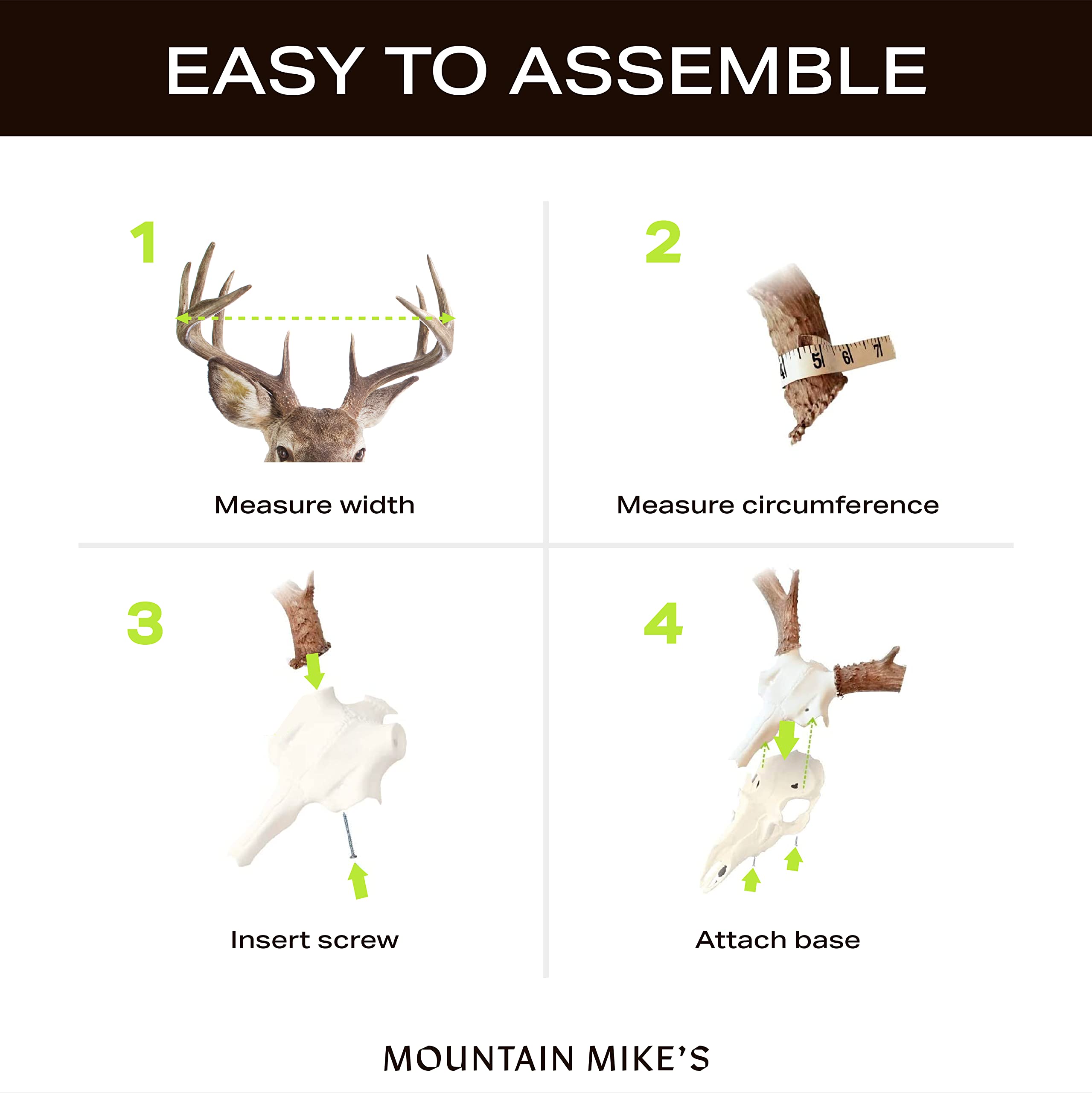 Mountain Mike’s Skull Master - European-Style Mount Kit for Antlers - for Antlers Larger Than 4 ⅞” Diameter - Compatible with Harvested and Shed Antlers - White (Large)…