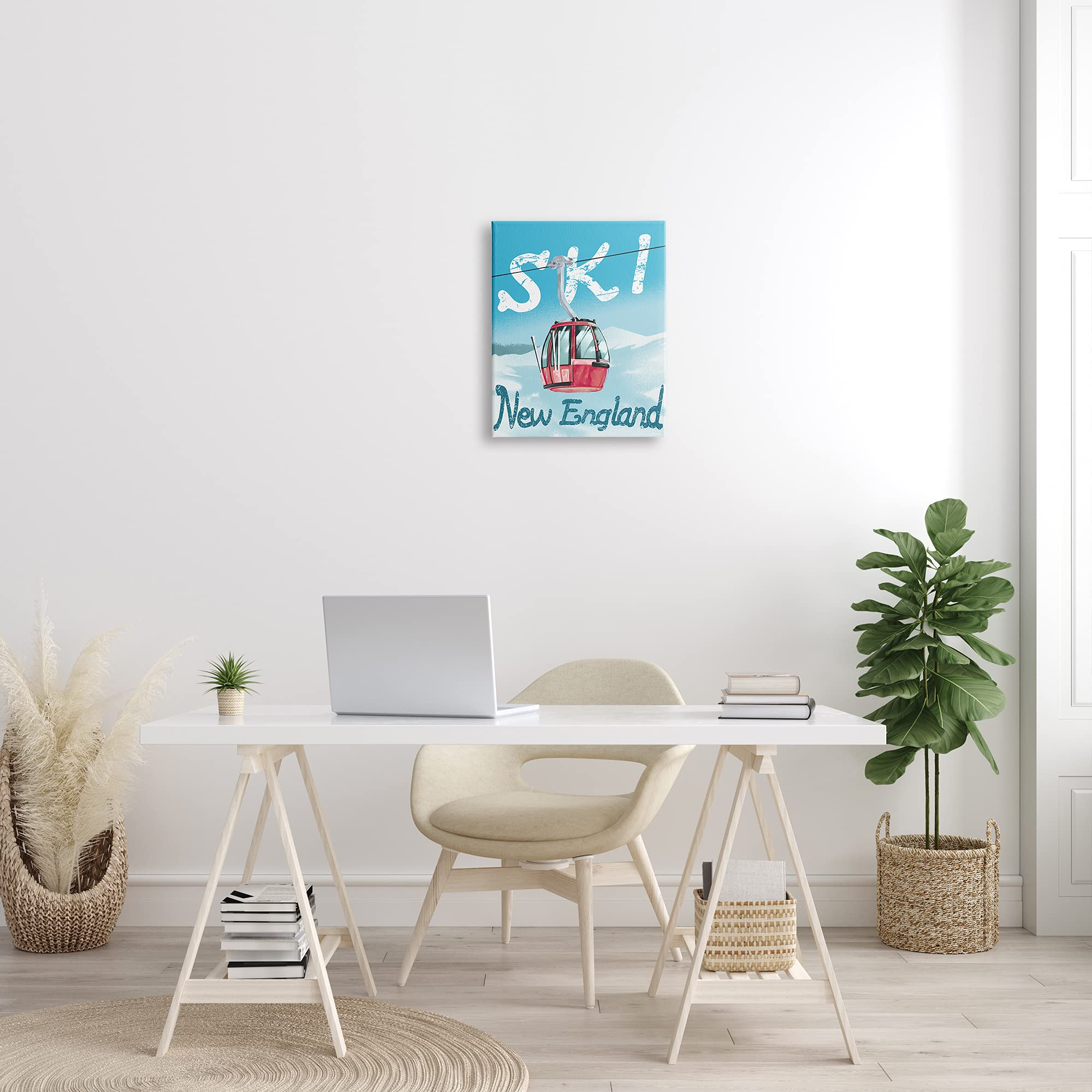 Stupell Industries Ski New England Red Winter Trolly Mountains, Designed by Ziwei LI Canvas Wall Art, 16 x 20, Blue