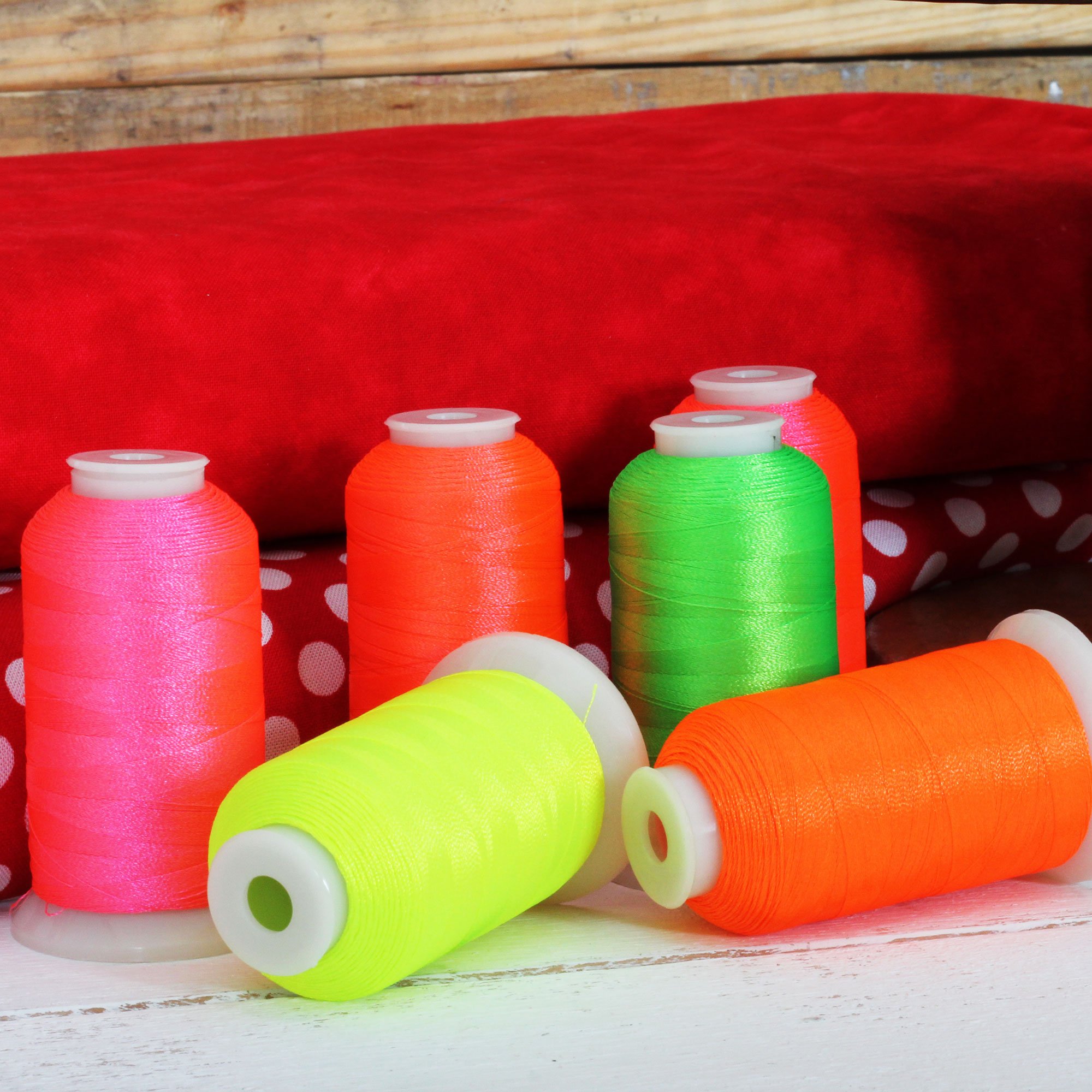 Neon Colors Polyester Embroidery Thread 6 Spool Set - Threadart