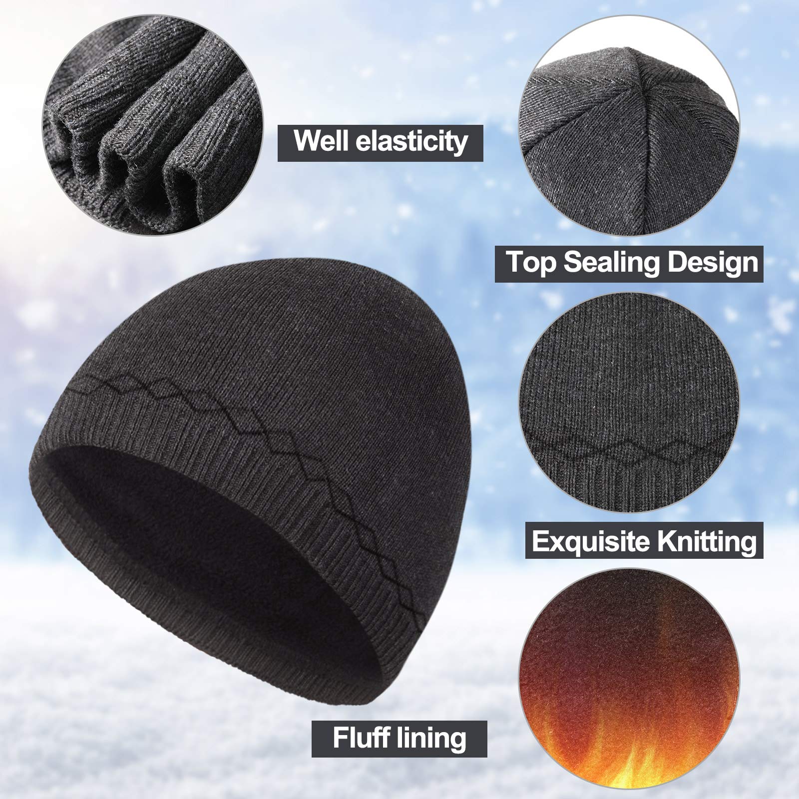 SATINIOR Warm Beanie Hat Winter Knitted Cuffed Men Hat Ski Skull Cap Fleece Lined Beanie (4, Black, Dark Gray)