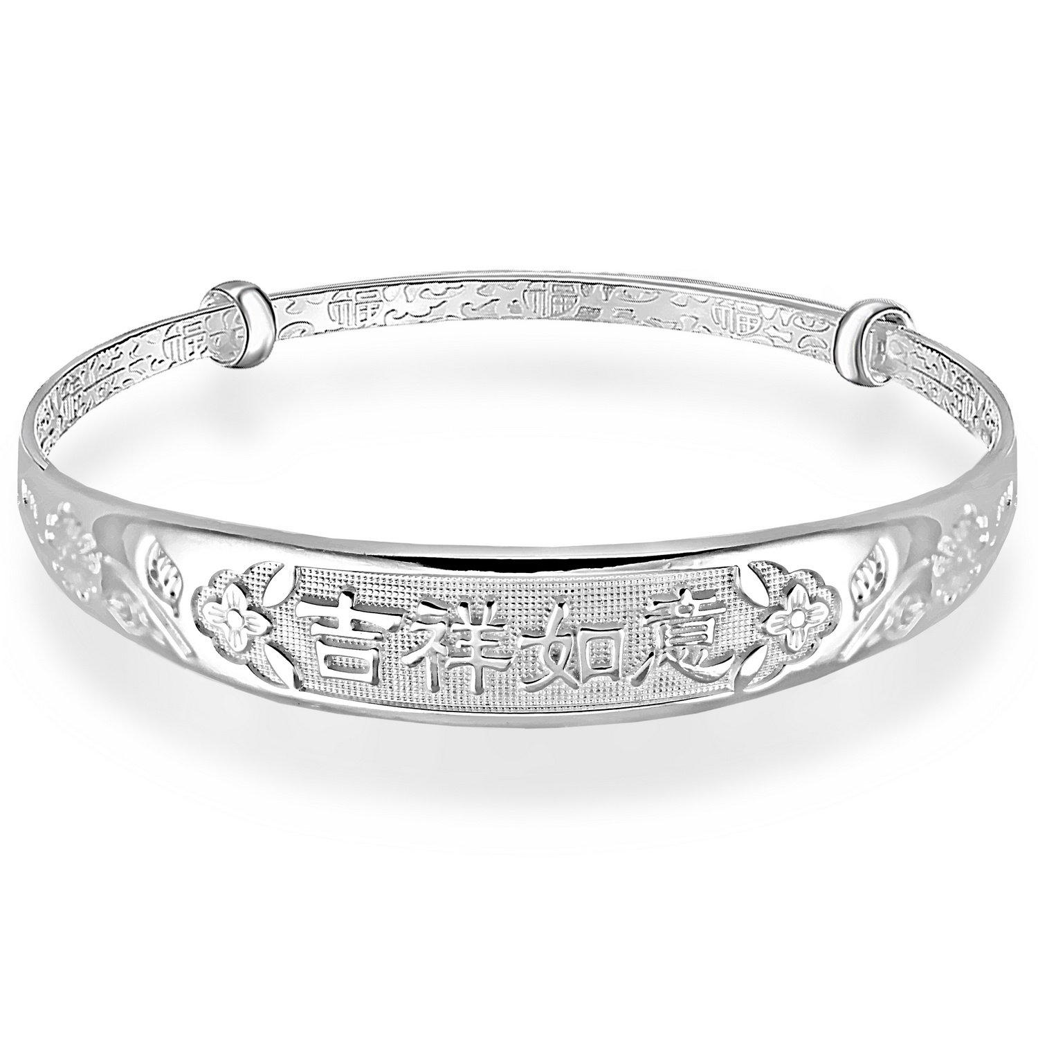 Merdia Women's 999 Solid Sterling Silver Chinese Style Luck Adjustable Bangle Bracelet for Women, Ladies and Elder | Lucky Jewelry for Women | Sterling Silver Bangle