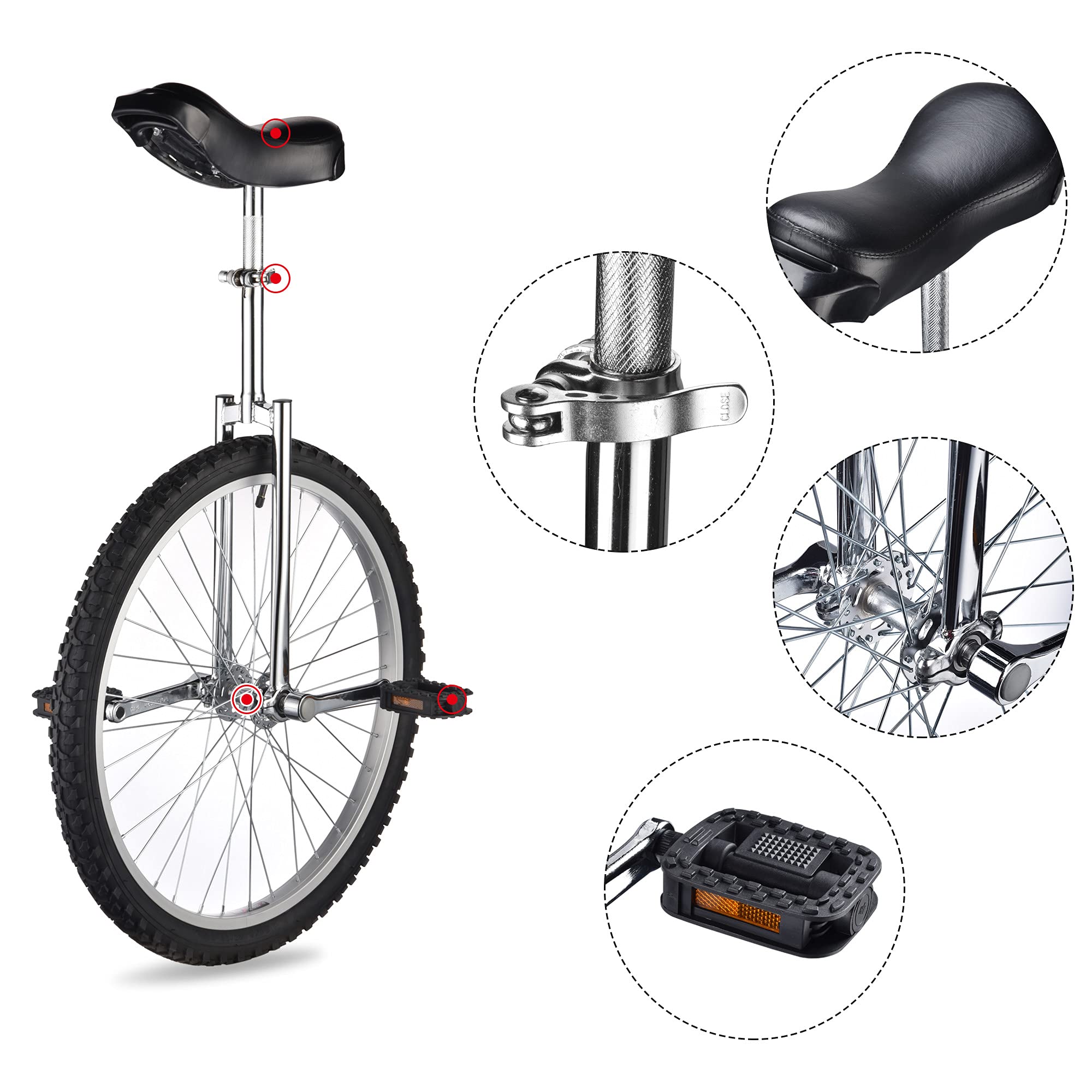 OEM Control Best Gift Chrome Polished 24 Inch in 24" Mountain Bike Wheel Frame Unicycle Cycling Bike with Comfortable Release Saddle Seat
