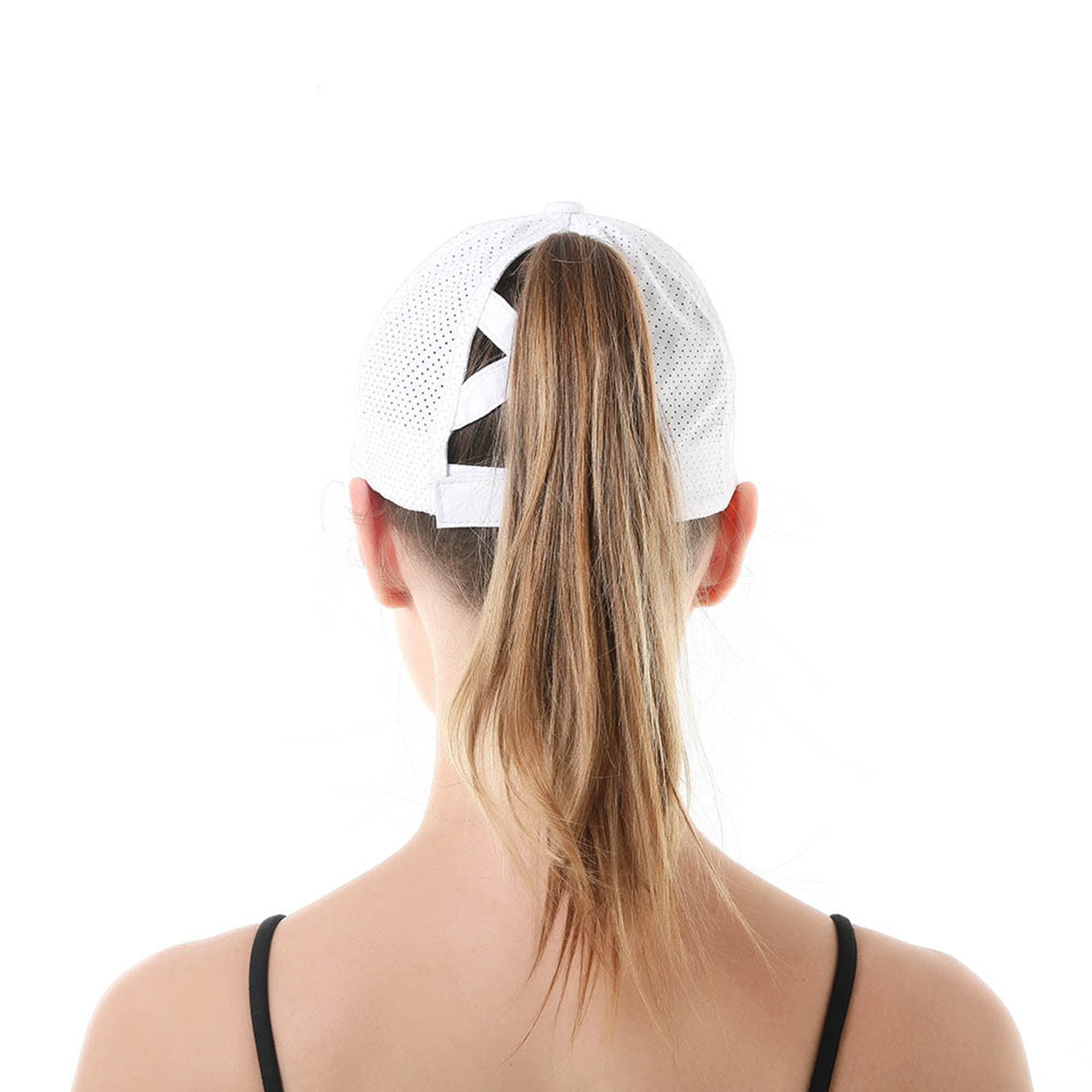 Uttpll Womens Criss Cross Baseball Cap Adjustable High Messy Bun Ponycap Quick Dry Hat Outdoor Running Sports Hats White One Size