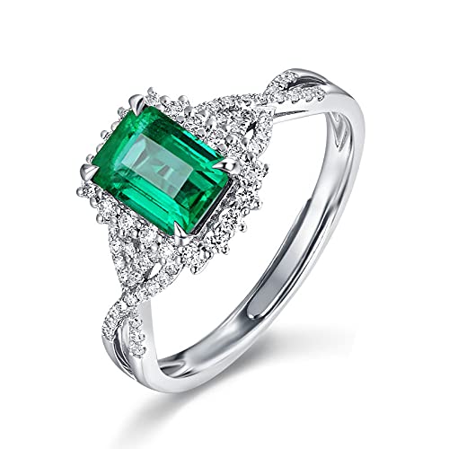 Sdouefos Women's 3ct Birthstone Solitaire Engagement Ring Emerald Cut Created Green Emerald White Gold Plated 925 Sterling Silver Engagement Wedding Ring (8)