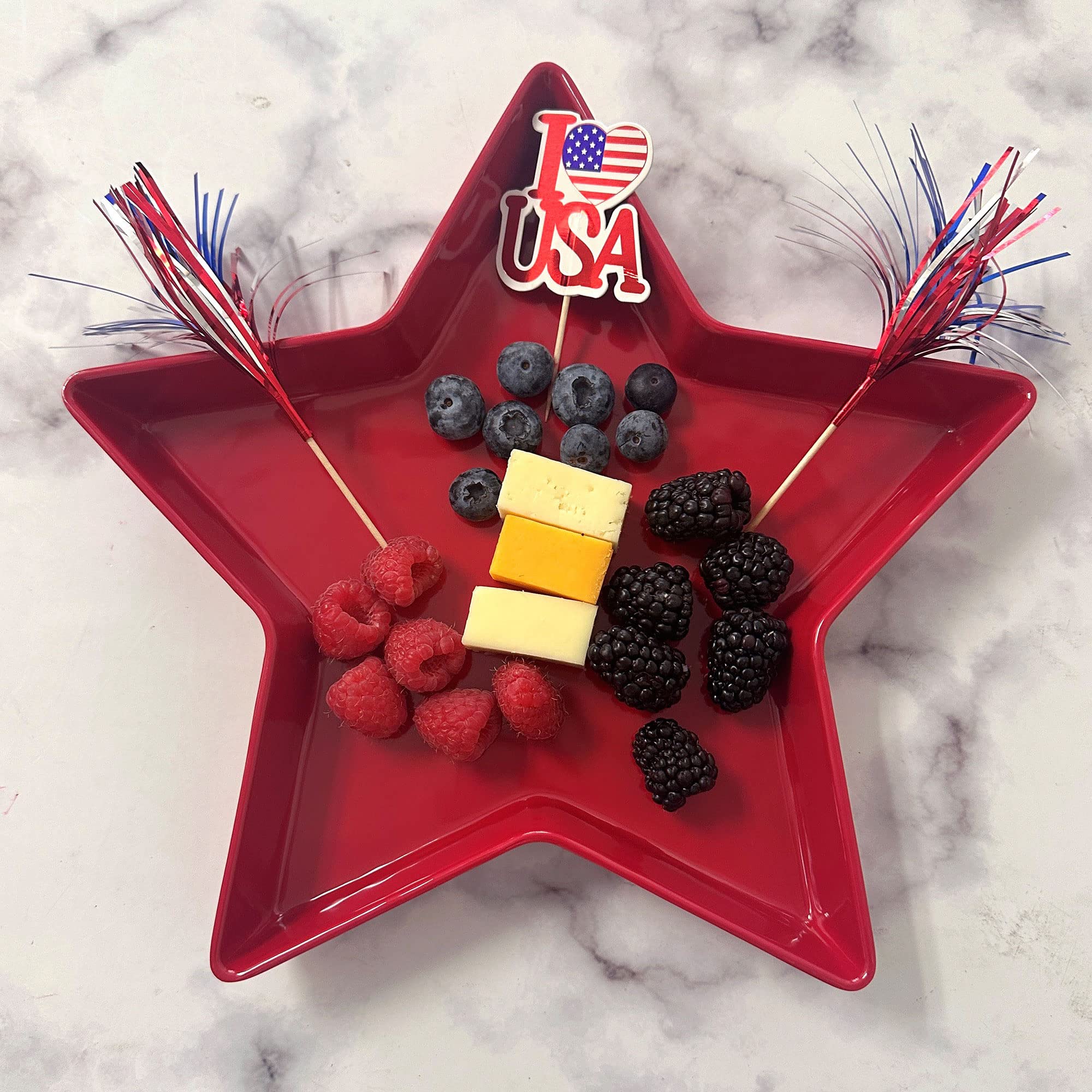 UPware Patriotic Star Shaped Plate Melamine Serving Plate Dinner Plate, 11.25 Inch Star Plate (Red)