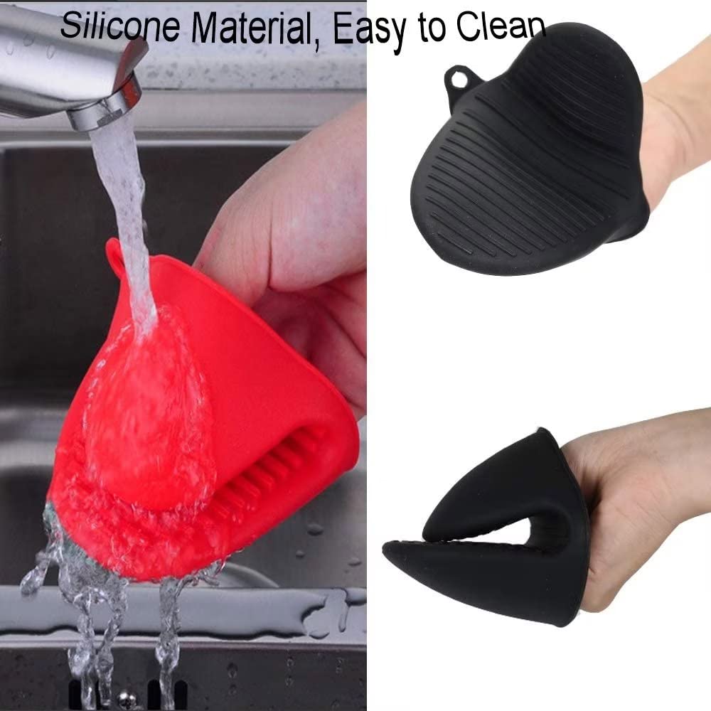Silicone Pot Holders Set of 2 - Oven Mitts Heat Resistant, Silicone Potholders for Kitchen, Mini Oven Mitts Rubber Oven Glove, Thicken Pot Holders Kitchen Mittens Pinch Mitts, Cute Cooking, Red