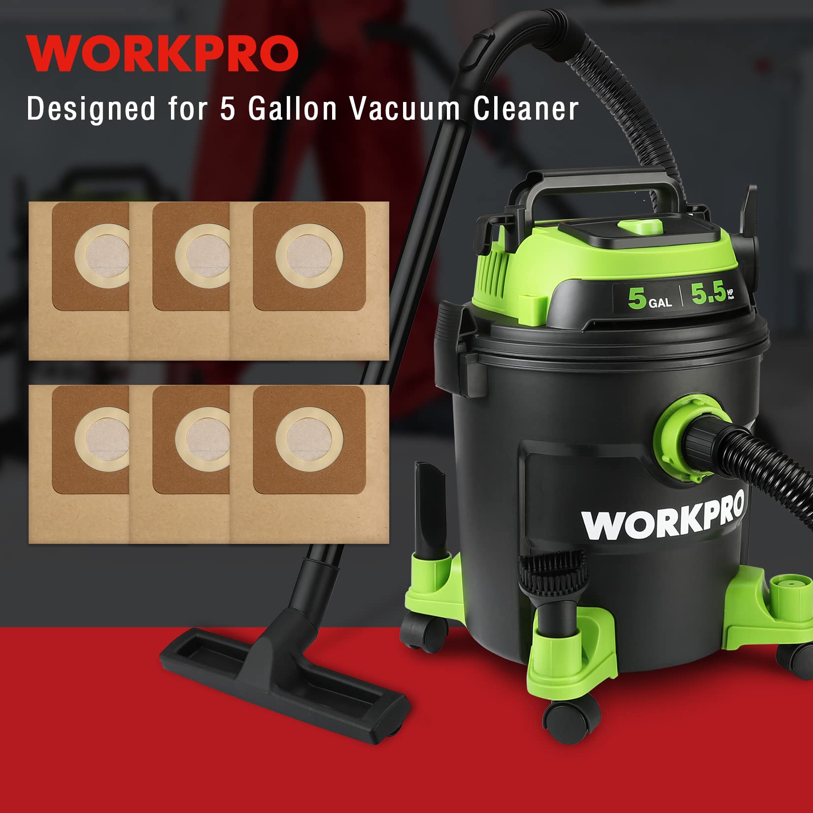 WORKPRO 5 Gallon Wet/Dry Shop Vacuum with Accessories & 5G Dust Collection Bag