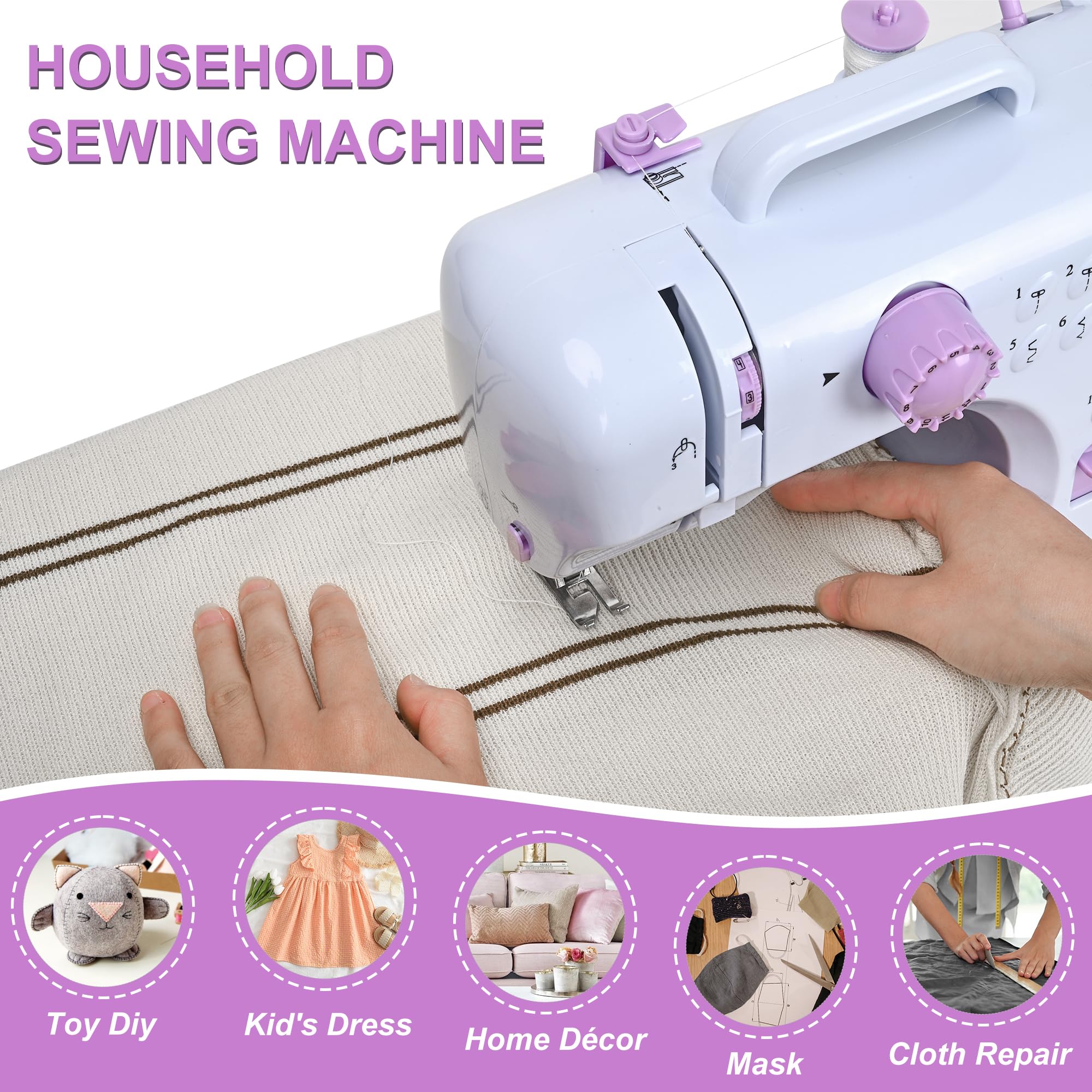 Mini Sewing Machine for Beginners (Includes Cover with Storage Pockets, Extension Table And Sewing supplies set) by Galadim GD-051-A5