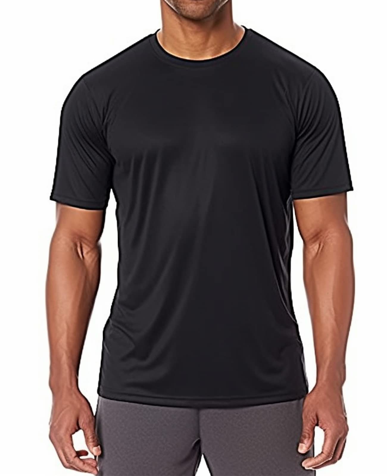 QUALFORT Men's Short Sleeve Shirt Athletic T Shirts Tee Black X-Large