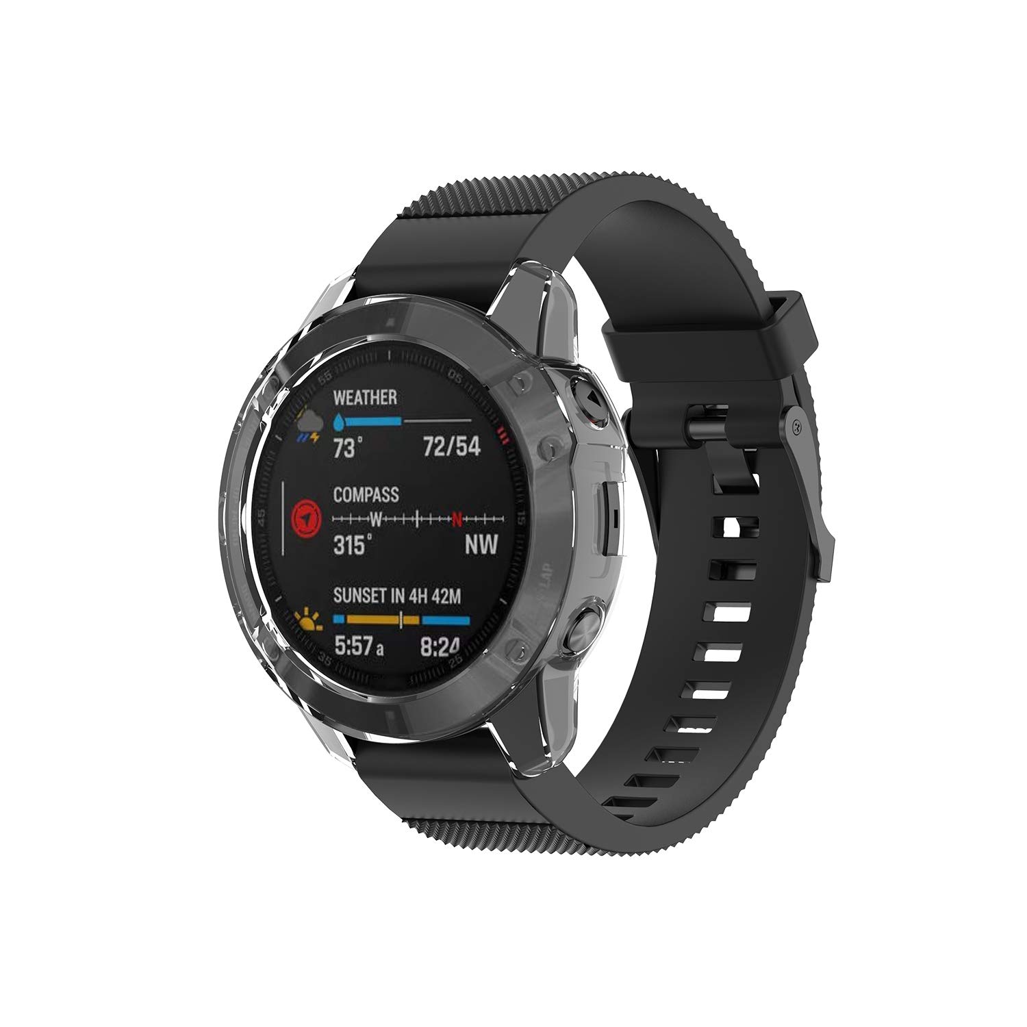 RuenTech Protector Compatible with Garmin Fenix 6/6 Pro/Fenix 6 Sapphire Case Cover TPU Shatter-Resistant Protective Case for Fenix 6 Watch Case (Black&Transparent)