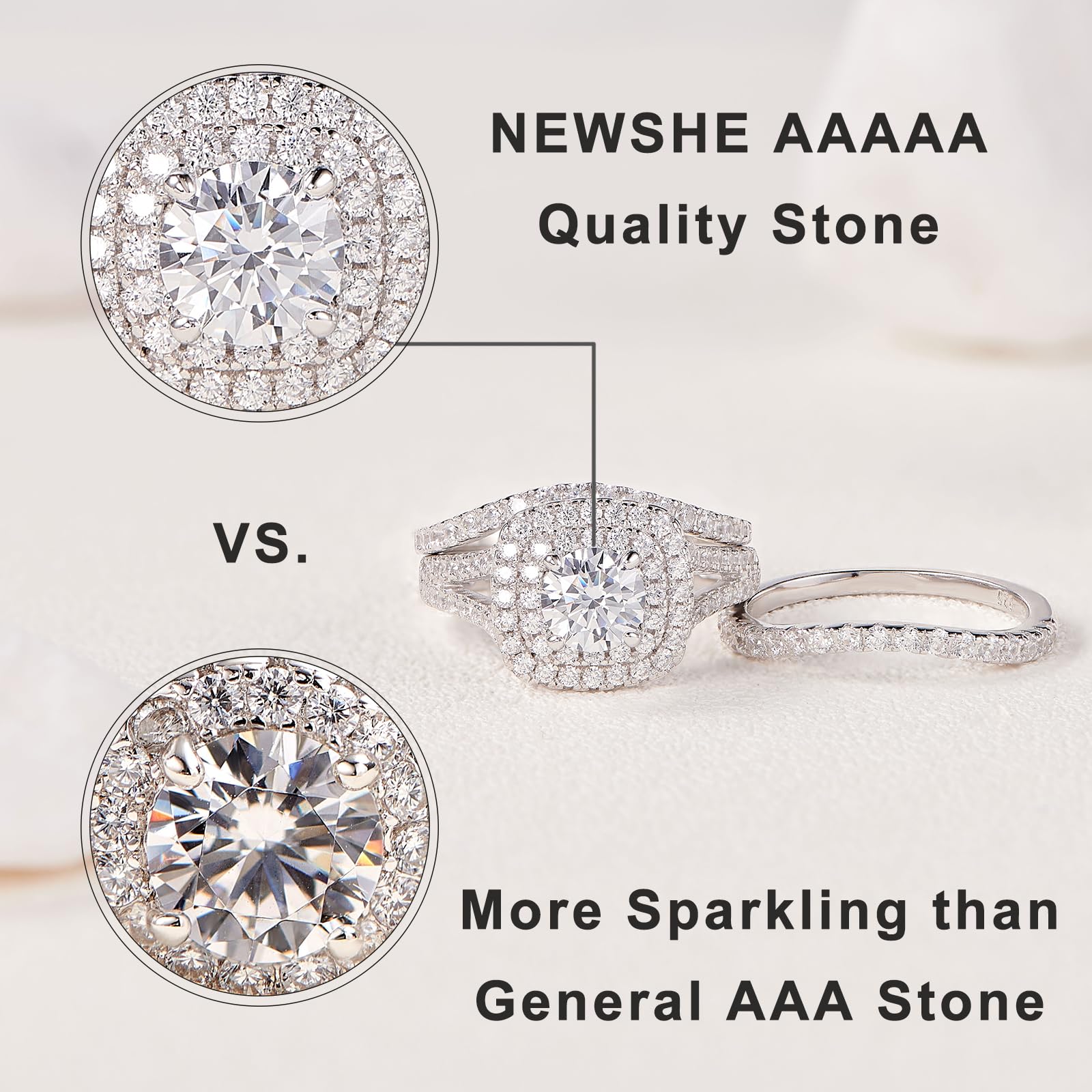 Newshe Wedding Rings for Women Engagement Set Blue Sapphire Sterling Silver White Cz 3Pcs Size 7