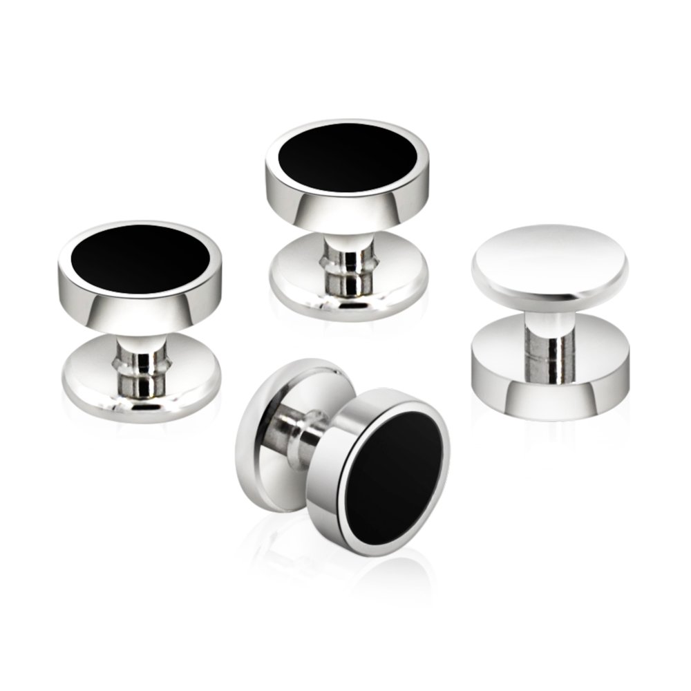 Mr.Van Onyx Cufflinks and Studs Set Formal Black Silver Groomsmen Groom Wedding Gift Cuff Links