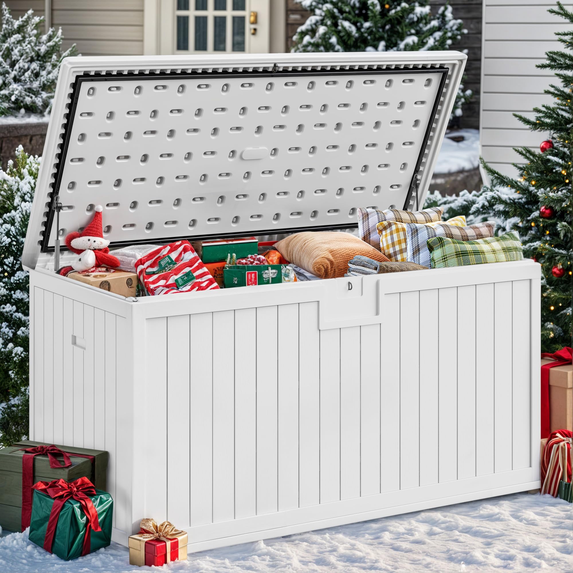 YITAHOME 90 Gallon Large Deck Box with Side Handles, Outdoor Double-Wall Storage for Patio Furniture Cushions, Garden Pool Accessories, Water Resistant & Lockable