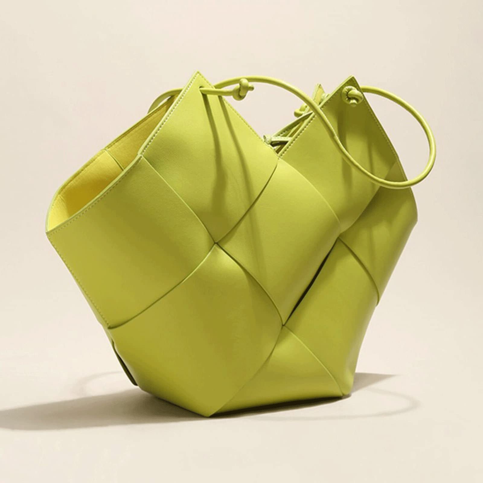 STRTT Designer Genuine Leather Tote Bag Soft Weave Leather Large Capacity Shopping Bag Ladies Shoulder Knot Bag (Color : Yellow)