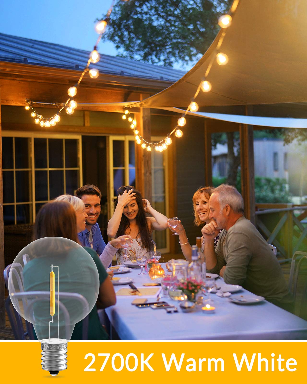 SHINESTAR 25-Pack G40 LED Bulb Replacement, 2700K Warm White, E12 Outdoor String Lights, Shatterproof, Dimmable