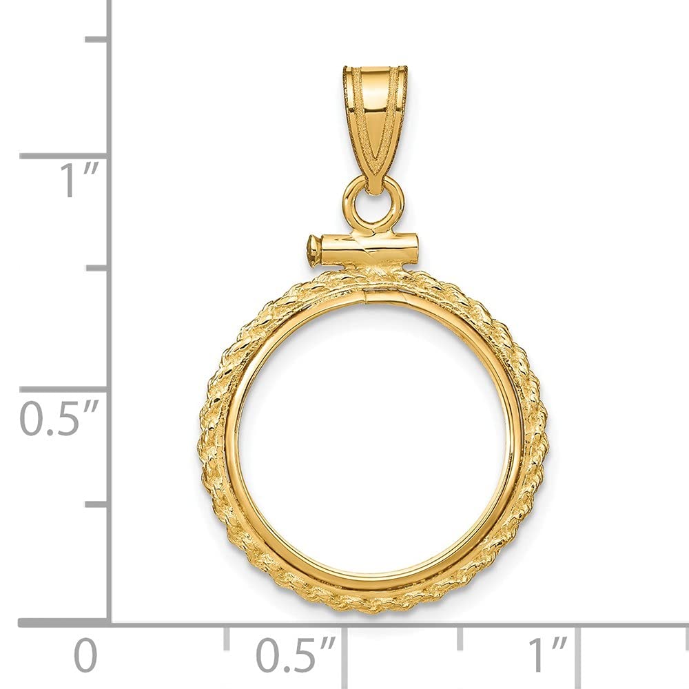 Roy Rose Jewelry Gold Coin Pendant Mounting - 16.5mm Coin Size - Casted Rope Design Frame - 14K Yellow Gold - Screw Top with Bail