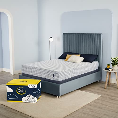 Serta - 10 inch Cooling Gel Memory Foam Mattress, King Size, Medium, Supportive, CertiPur-US Certified, 100-Night Trial - Sheep Retreat, Blue/White