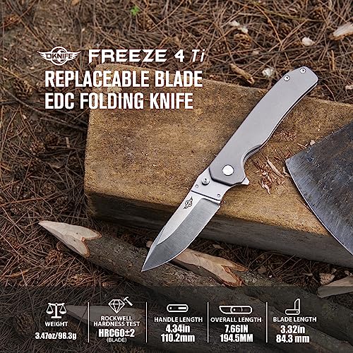 OKNIFE Freeze 4 Ti Folding Knife, Replaceable Blade EDC Pocket Knife with 154CM Stainless Steel Point Blade Tanto Blade, TC4 Titanium Alloy Handle and Frame Lock for Camping, Hiking