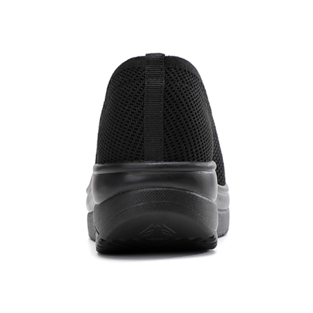 RUIDENG Womens Slip On Sneakers Breathable | Loafers for Women Comfort Standing | Platform Shoes Comfy Walking | Thick Bottom All Black Size 6
