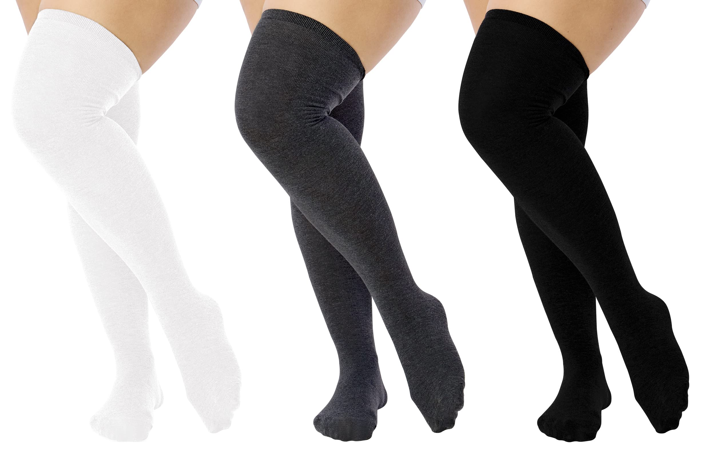 Qupish 3 Pairs Womens Plus Size Thigh High Socks Extra Long Knee High Socks Striped Leg Warmer Over The Knee Socks