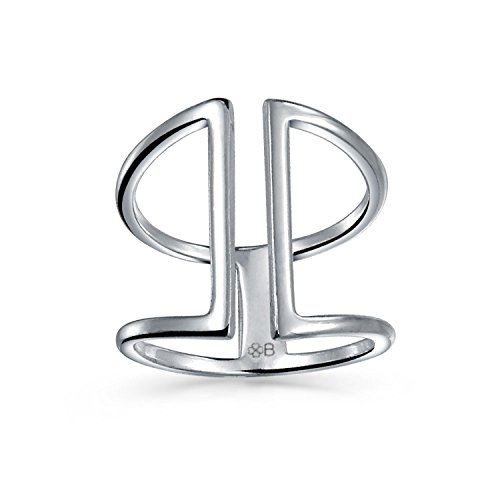 Modern Trendy Fashion Geometric Double Wide Vertical Bar Ring .925 Sterling Silver Ring For Teen Women Adjustable