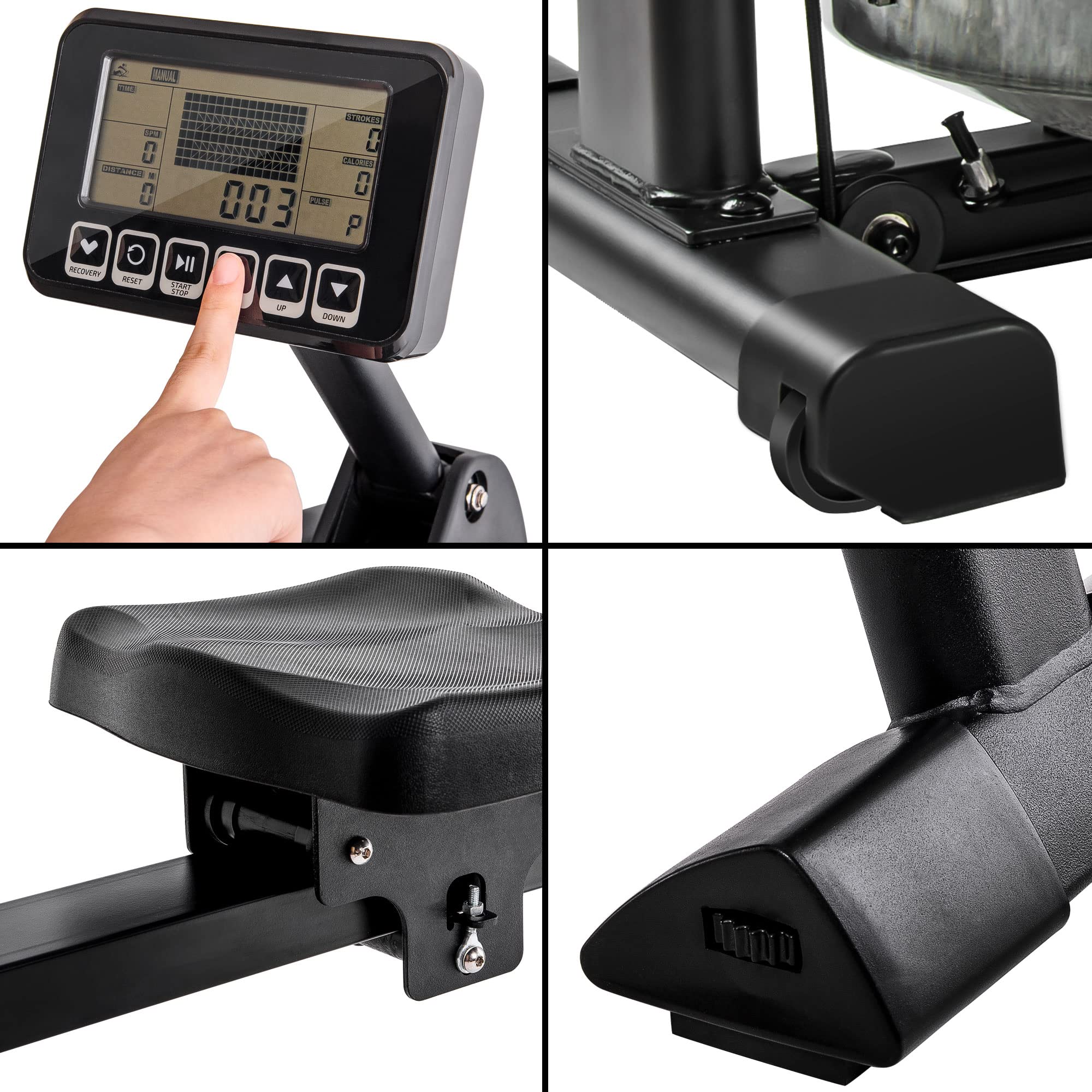 Merax Water Rower Foldable Rowing Machine 400 LBS Home Gym Cardio Fitness Equipment Water Resistance