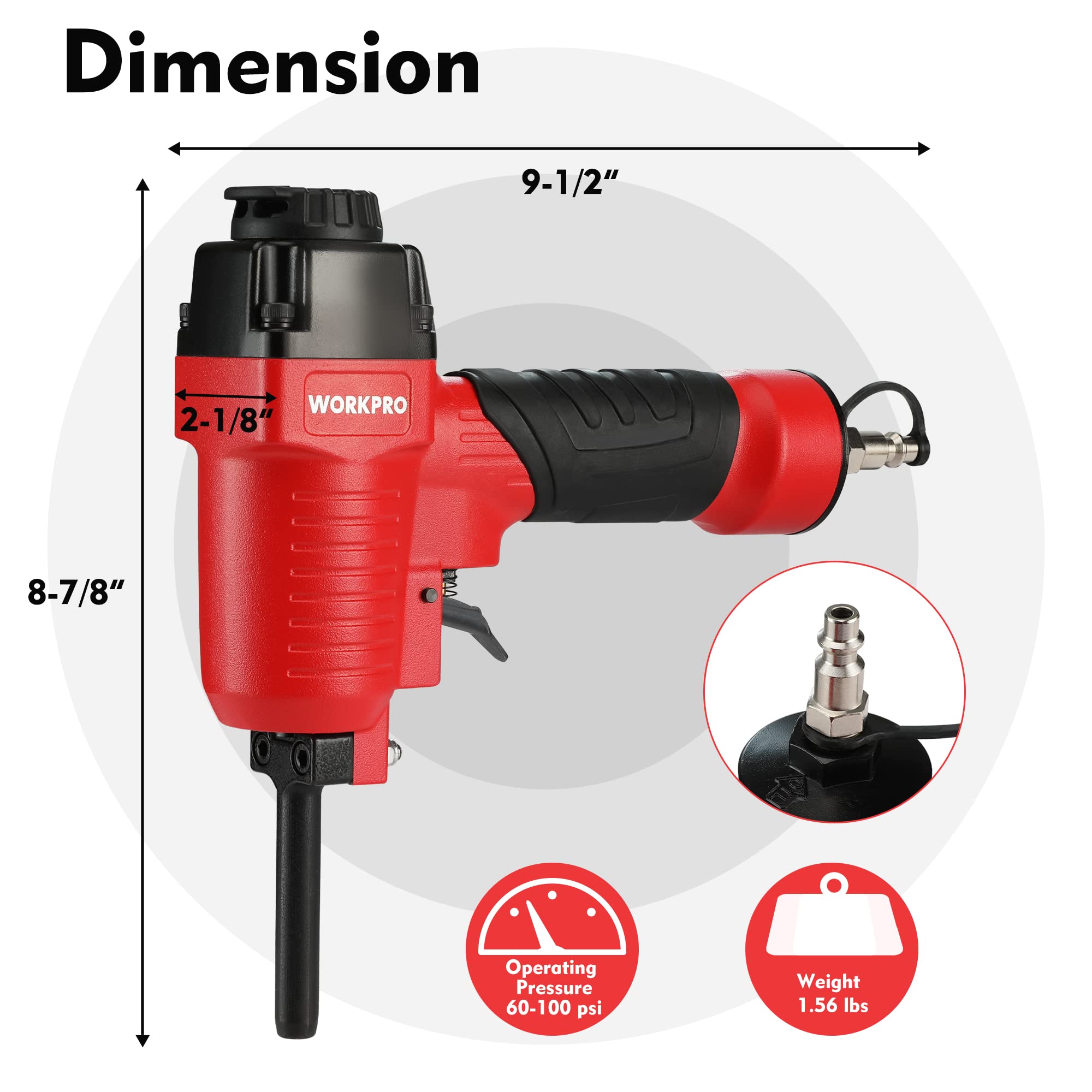 WORKPRO Pneumatic Nail Remover, Professional Heavy Duty Punch Nailer/Nail Puller/Nail Remover for Wood Workpieces, 60-100 PSI Denailer Removes 9-16 Gauge Nails