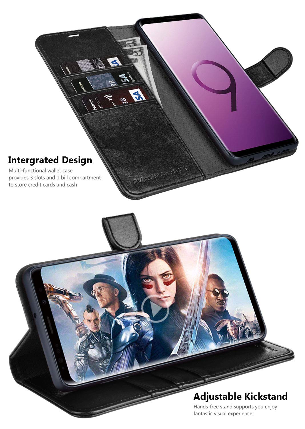 OCASE Samsung Galaxy S9 Plus Case, S9 Plus Wallet Case [TPU Shockproof Interior Protective Case] [Card Slot] [Kickstand] [Magnetic Closure] Leather Flip Case for Samsung Galaxy S9 Plus (Black)