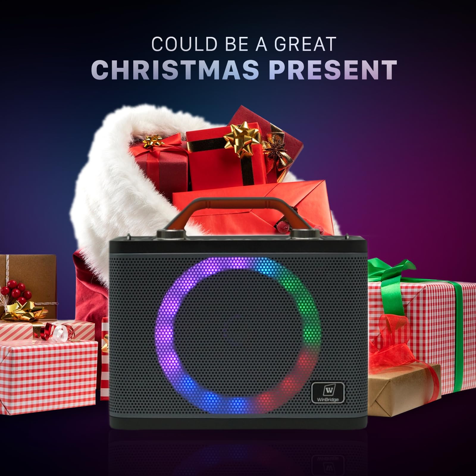 WinBridge Bluetooth Karaoke Machine with Two Wireless Microphones for Adults Kids, Karaoke Speaker with LED Lights,Portable PA Speaker System for Sing Party, Wireless Voice Amplifier for Teachers T8