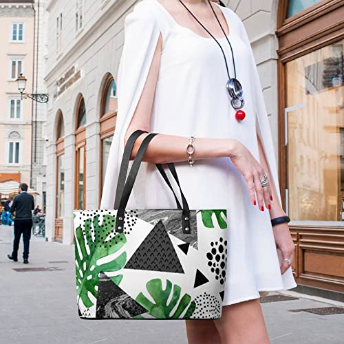 Womens Handbag Tropical Leaves Marble Textures Leather Tote Bag Top Handle Satchel Bags For Lady