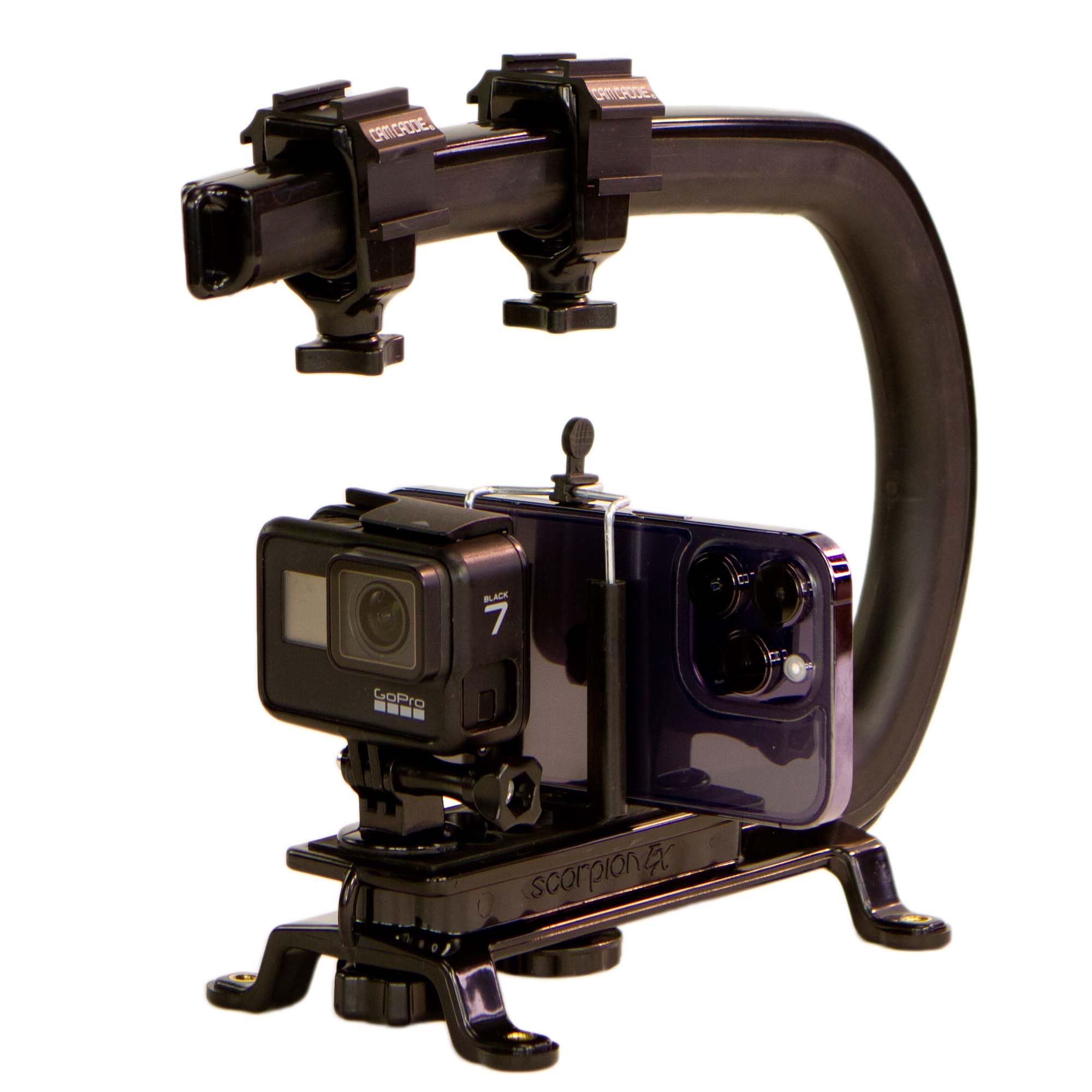 Scorpion EX Video Action Stabilizing Rig Handle Grip Handheld Stabilizer with Hot-Shoe Mount for Canon Nikon Sony Panasonic DSLR & Mirrorless Camera Camcorder (TRIPLE COLD SHOE JR-RD)