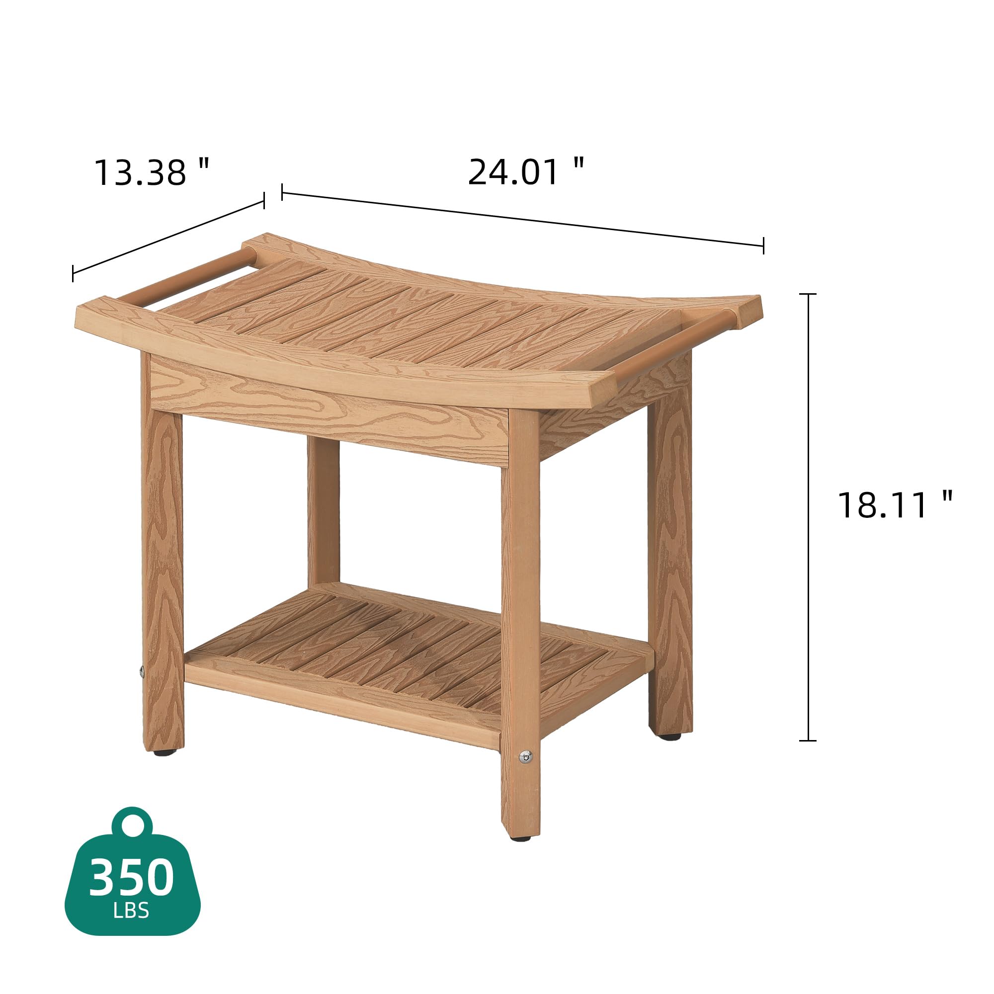 YITAHOME Poly Lumber Shower Bench with Handles, Shower Stool with Storage Shelf, Watertight & Non-Slip Design Shower Seat, Shower Bath Chairs Spa Stool for Bathroom 24' x 13' (Black)