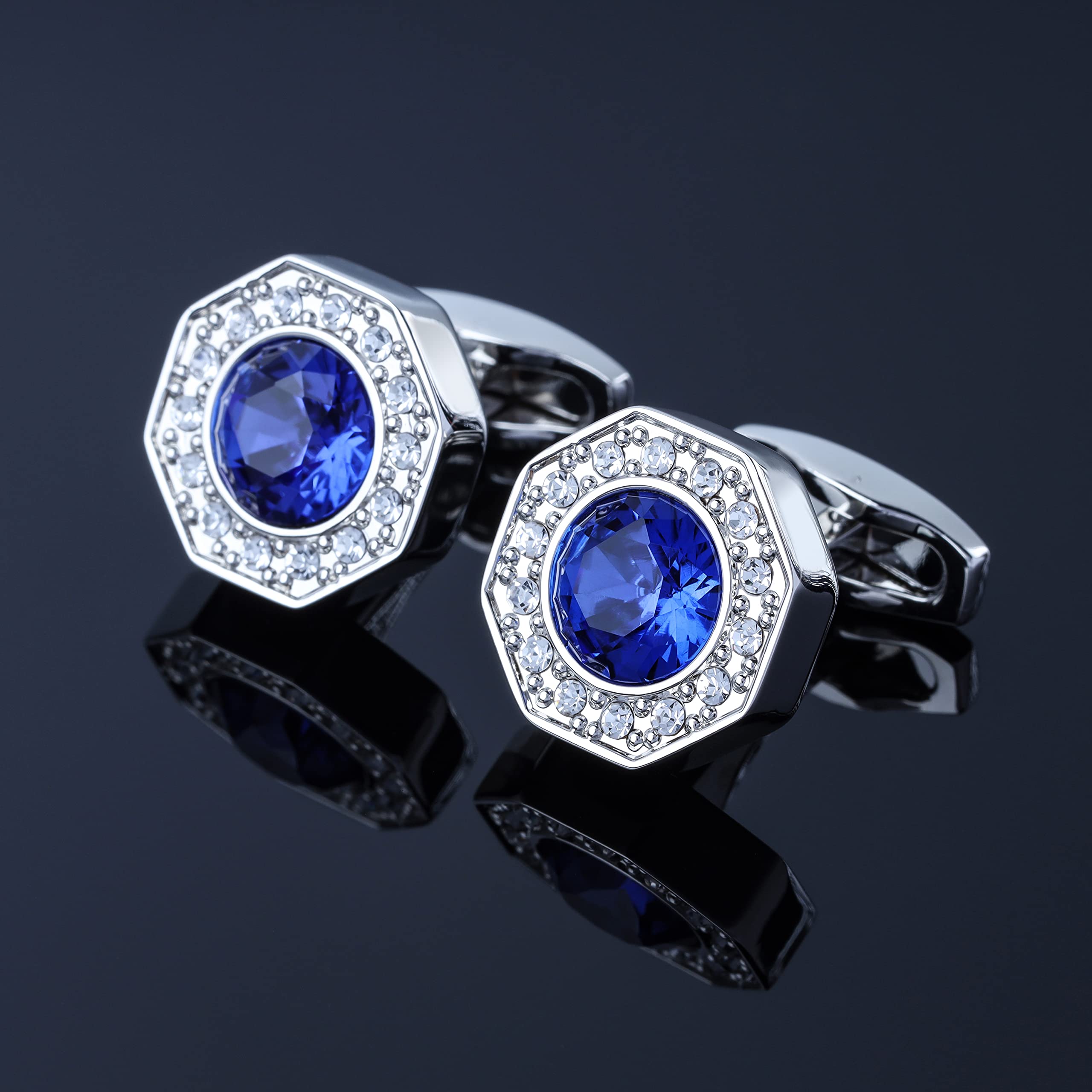 Sogee Navy Blue Crystal Cufflinks for Men Elegant Mens Cuff Links for Wedding Party Unique Gift