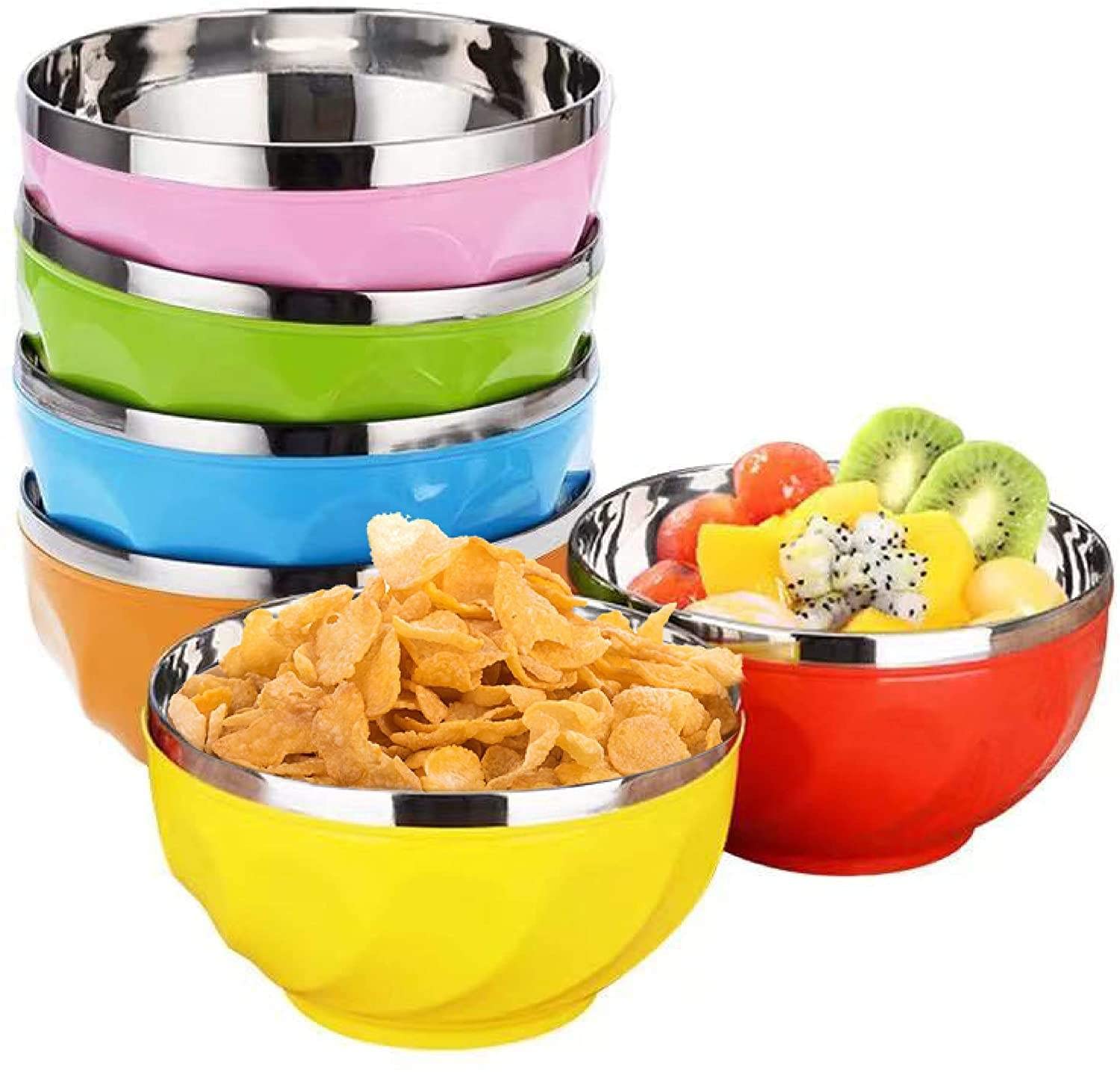 Usnatch Assorted Colors 6 Pack Stainless Steel Bowl Set 18 Oz, Double-walled Insulated Metal Snack Bowls, Serving Bowls Dessert Bowls for Ice Cream, Cereal, Rice, Soup, Salad