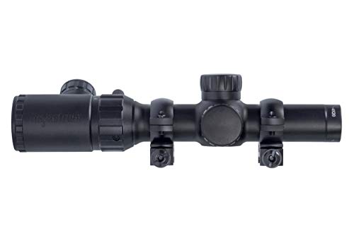 Monstrum 1-4x20 Rifle Scope with Rangefinder Reticle and Medium Profile Scope Rings | Black