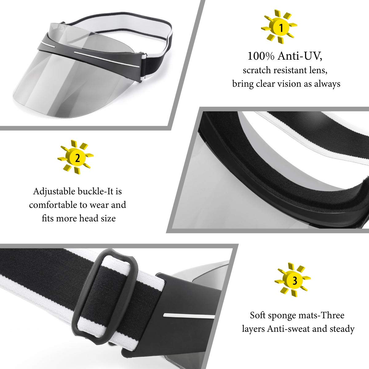 Sun Visor Hat Cap for Women Men Adjustable Outdoor Sun Headband UV Protection Face Shield Oversized Sunglasses
