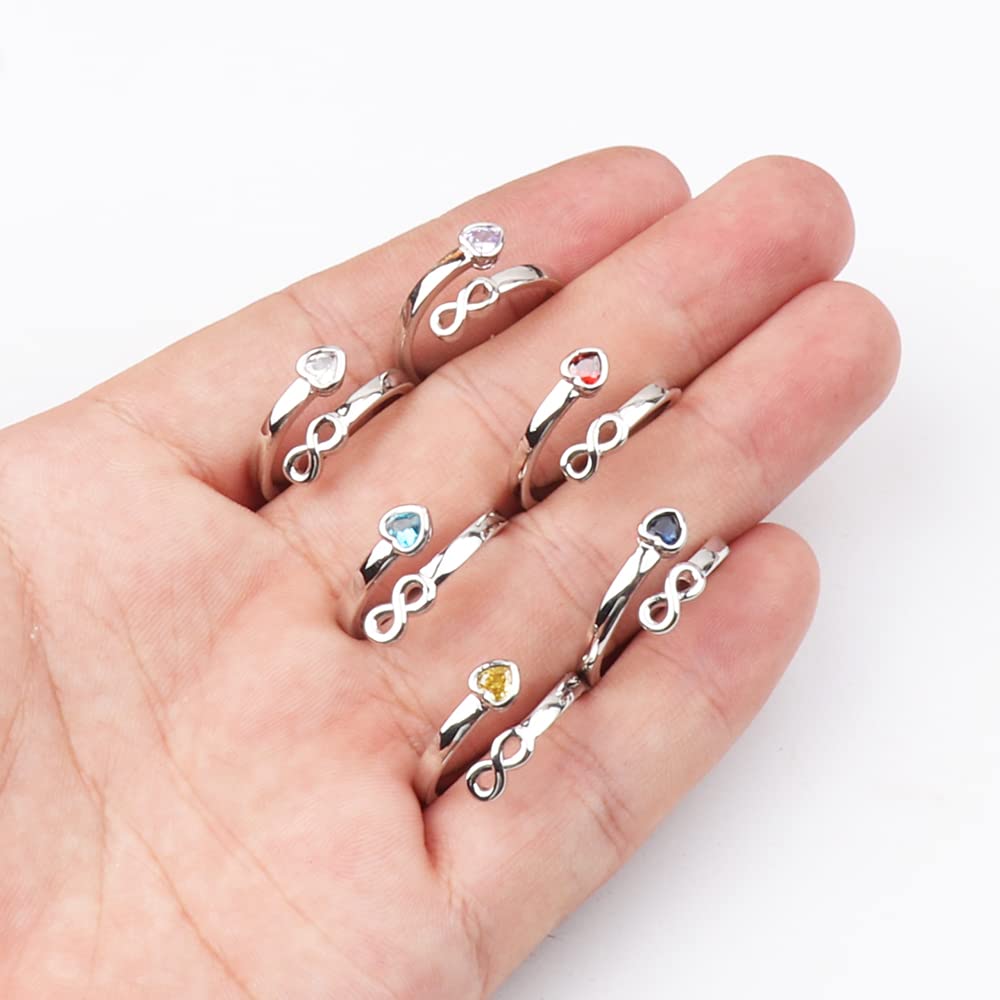 UEUC Infinity Birthstone Ring for Women, 14K White Gold Plated Heart 5A Zircon Open Adjustable Ring, Wedding Engagement Statement Promise Ring(#11)
