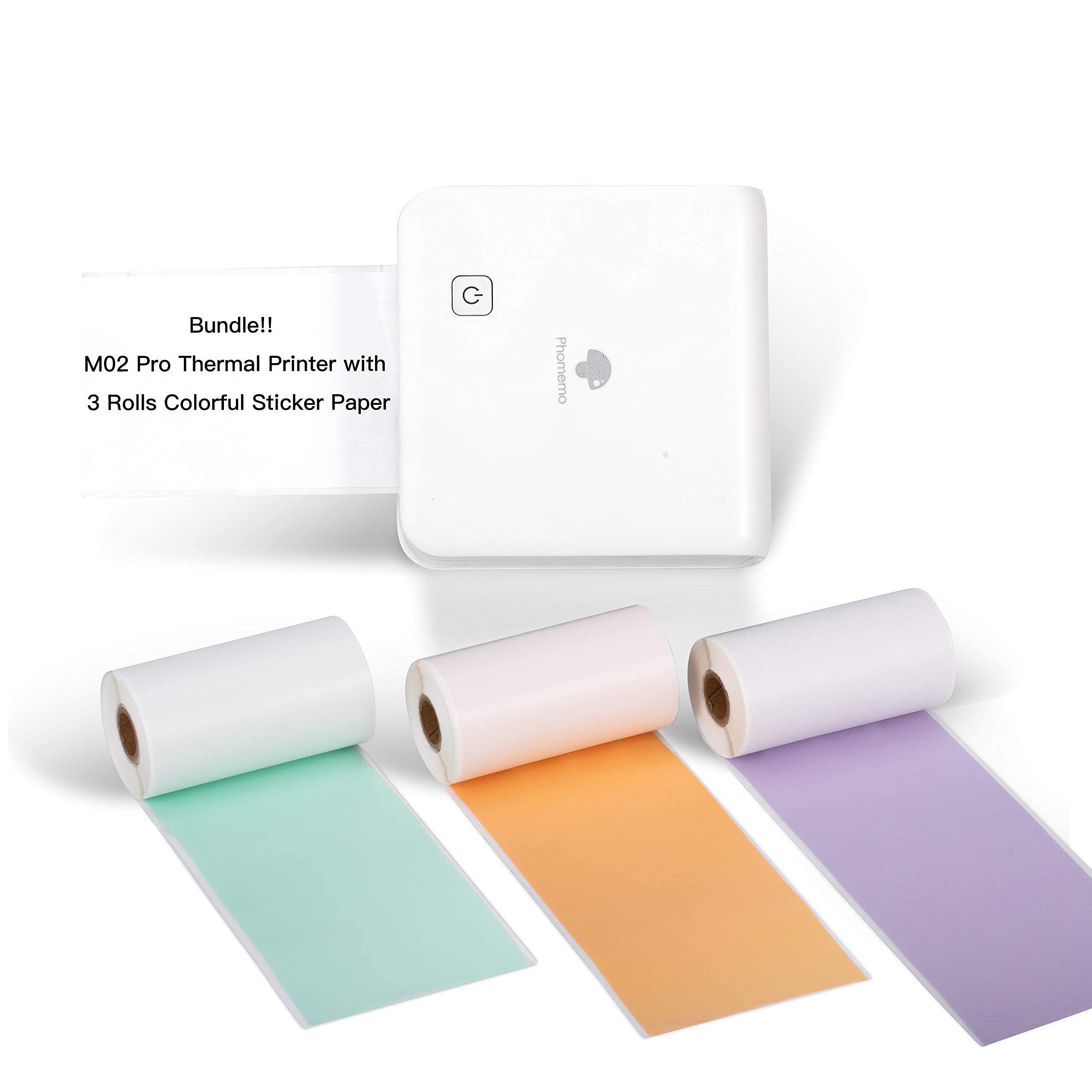 Phomemo M02 Pro Mini Printer- Bluetooth Thermal Photo Printer with 3 Rolls Colorful Sticker Paper, Compatible with iOS + Android for Plan Journal, Study Notes, Art Creation, Work, Gift