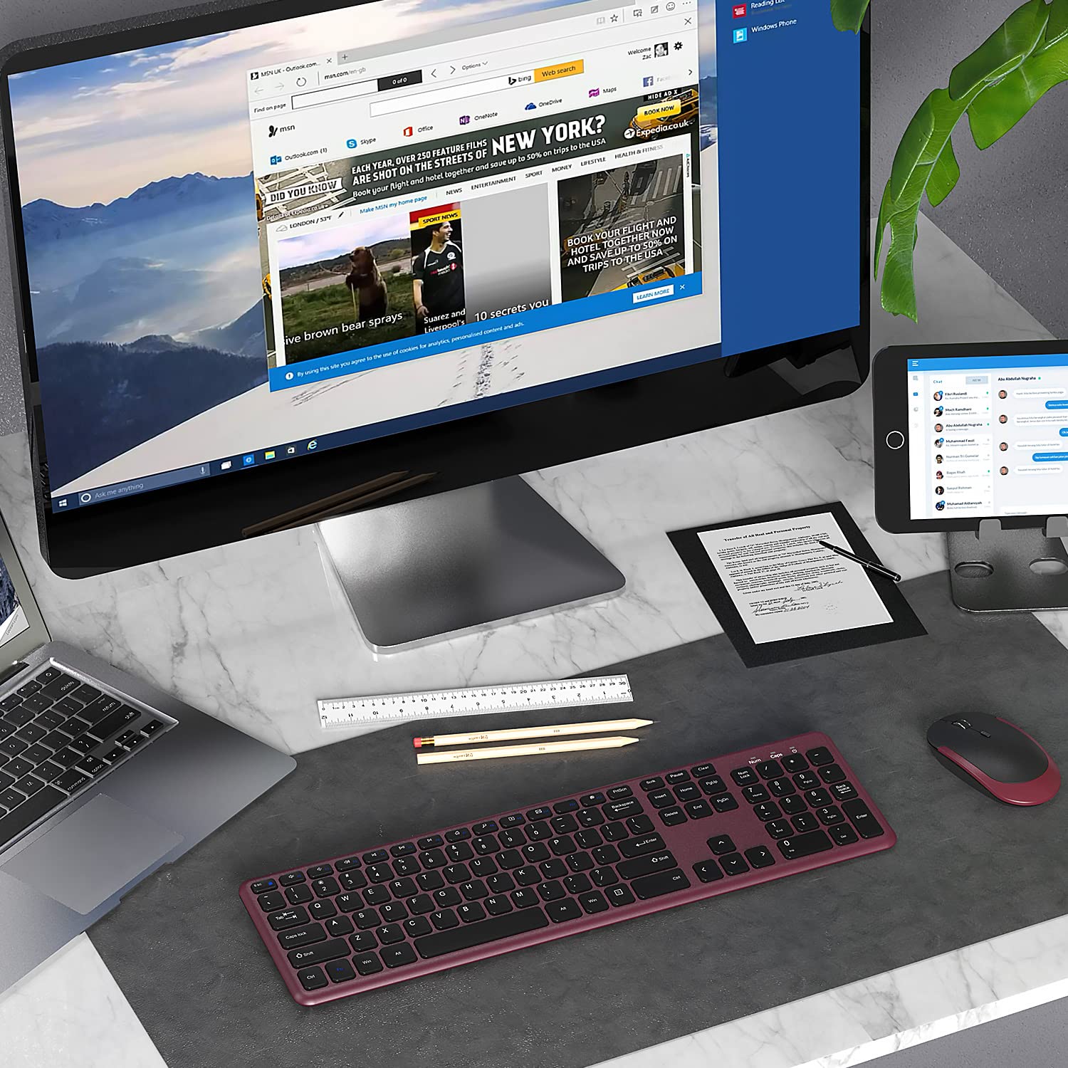 Wireless Keyboard Mouse Combo, Full-Sized 2.4GHz Ultra Thin Silent Cordless Keyboard Mouse Sets (Red)