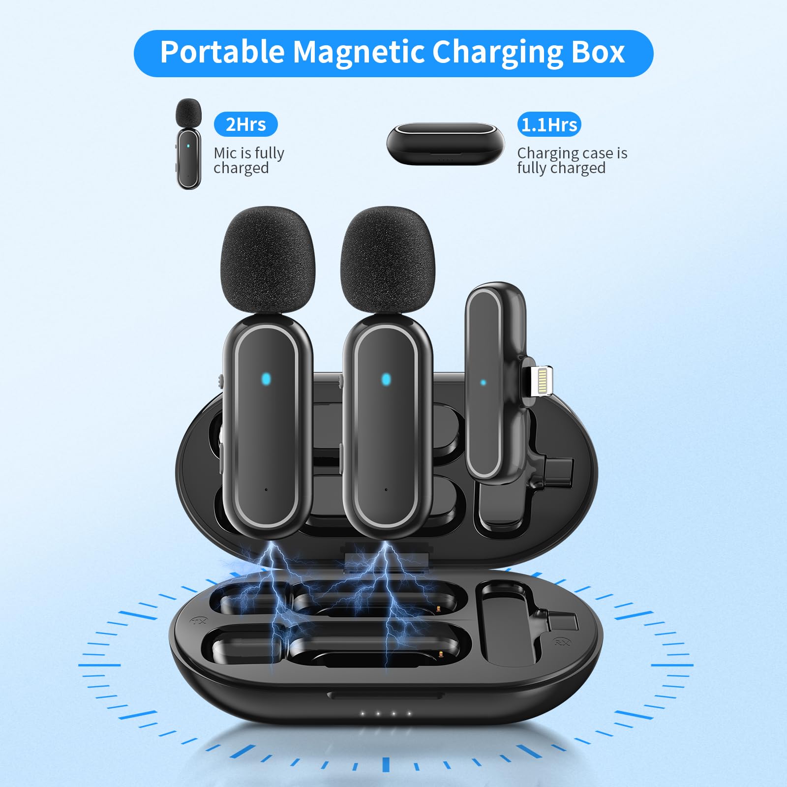 TYUOBOX Mic (2 TX + 1 RX + Charging Case), Wireless Lavalier Microphone, Noise Cancellation, Wireless Microphone for iPhone, ipad, Record Interview, Vlogs-70 ft Transmission,12H Battery Life