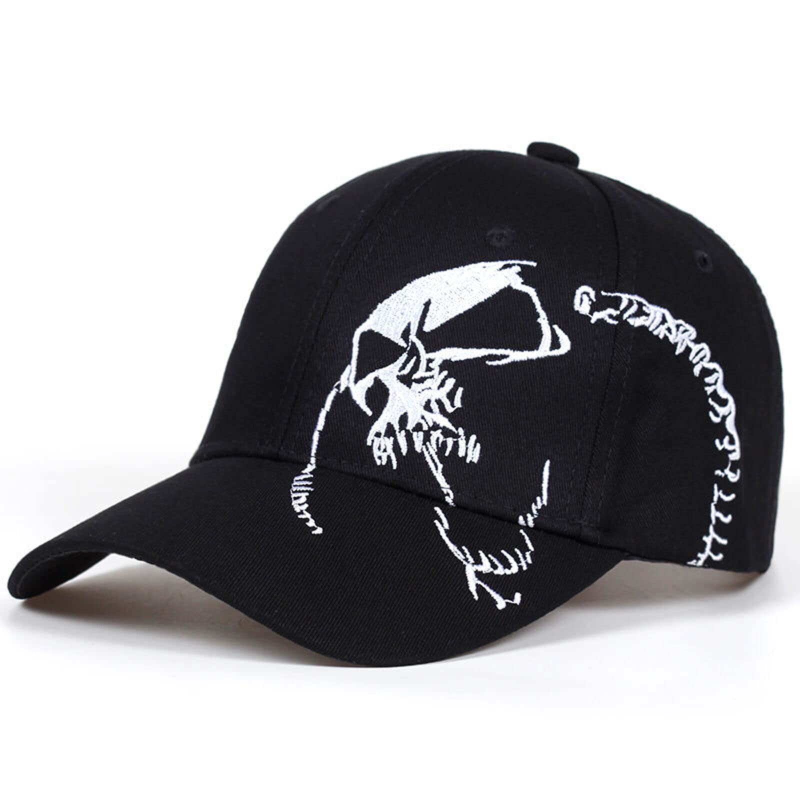 WALLDOR Embroidery Black Fashion Skull Sun Hat Flat Baseball Cap Adjustable Cap Unisex Hat Cool Hip Hop Snapback Men's caps, Black-04