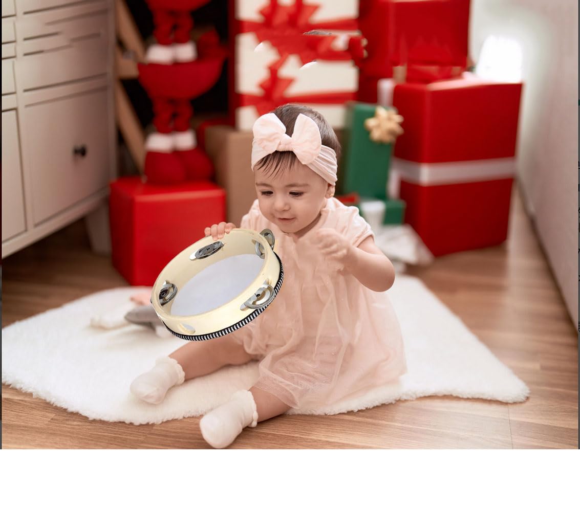 SOHAPY 2 Pcs 6 inch Hand Held Tambourine Drum Bell Birch Metal Jingles Percussion Gift Musical Educational Drum Instrument (6 IN)